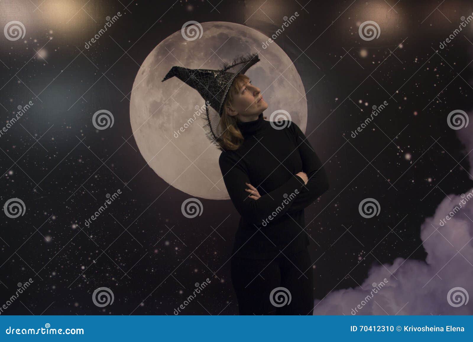 Witch, Moon and Clouds at Night Stock Illustration - Illustration of ...
