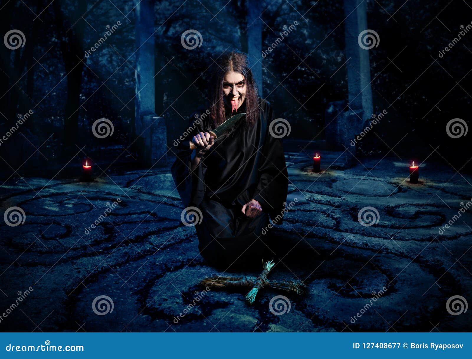 Witch in Night Forest Crop Version Stock Image - Image of hunched, evil ...