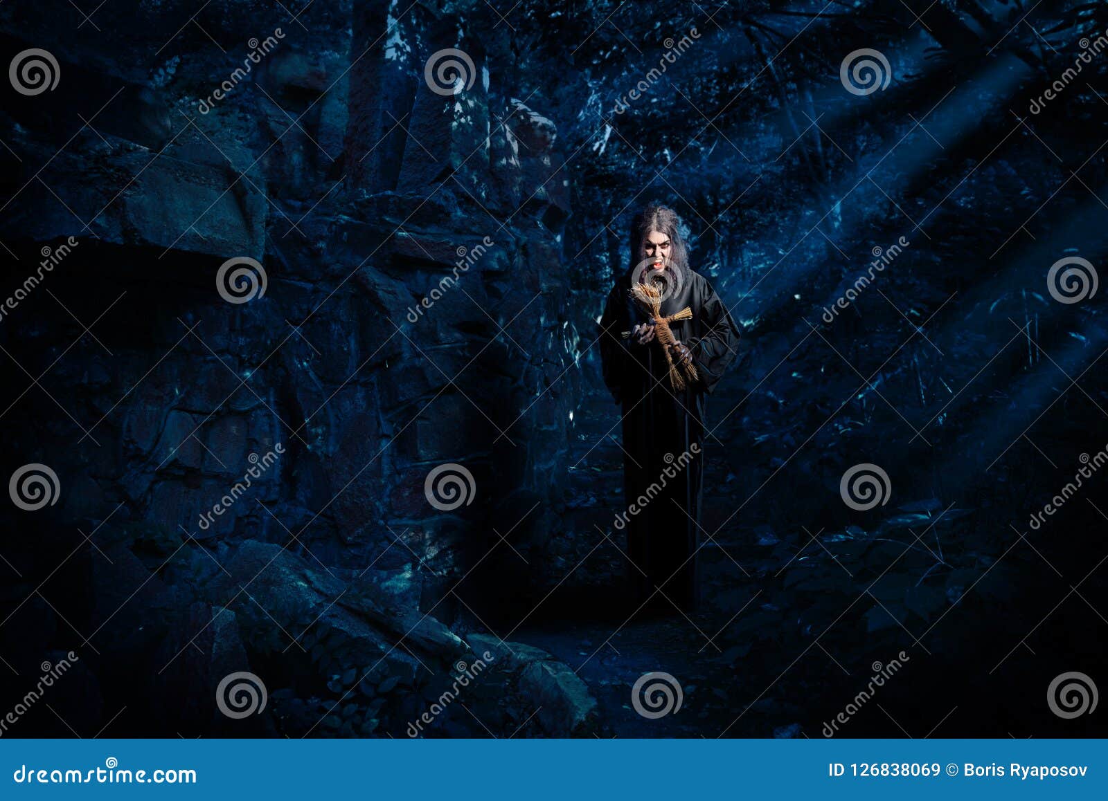 Witch in night forest stock image. Image of evil, danger - 126838069