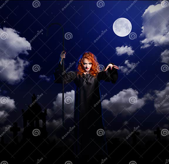 Witch on Night Sky Background Stock Photo - Image of dark, goth: 45347632