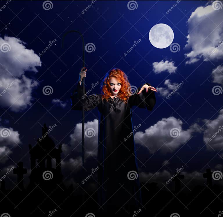 Witch on Night Sky Background Stock Photo - Image of dark, goth: 45347632