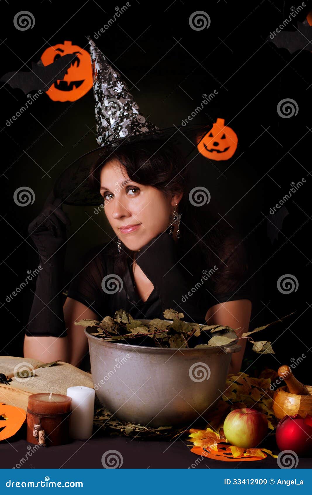 Witch Practicing Sorcery at Halloween Night Stock Image - Image of dark ...