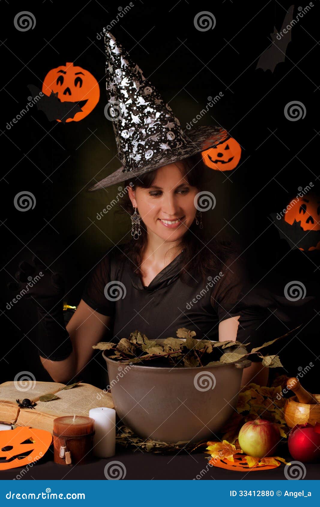 Witch Practicing Sorcery at Halloween Night Stock Photo - Image of ...