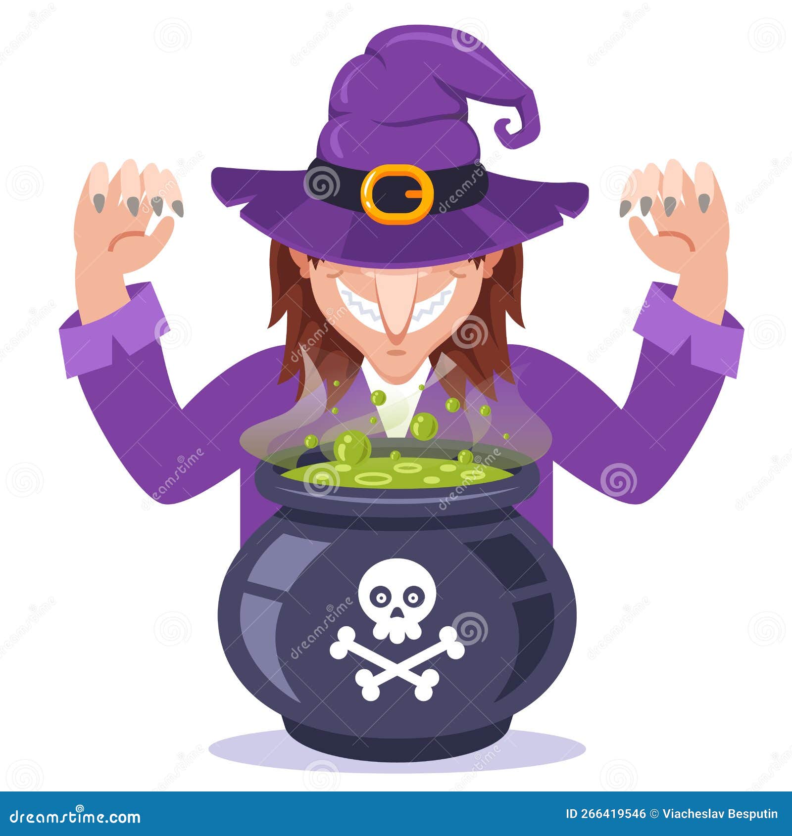 Witch Prepares a Potion in an Iron Pot. Stock Vector - Illustration of ...
