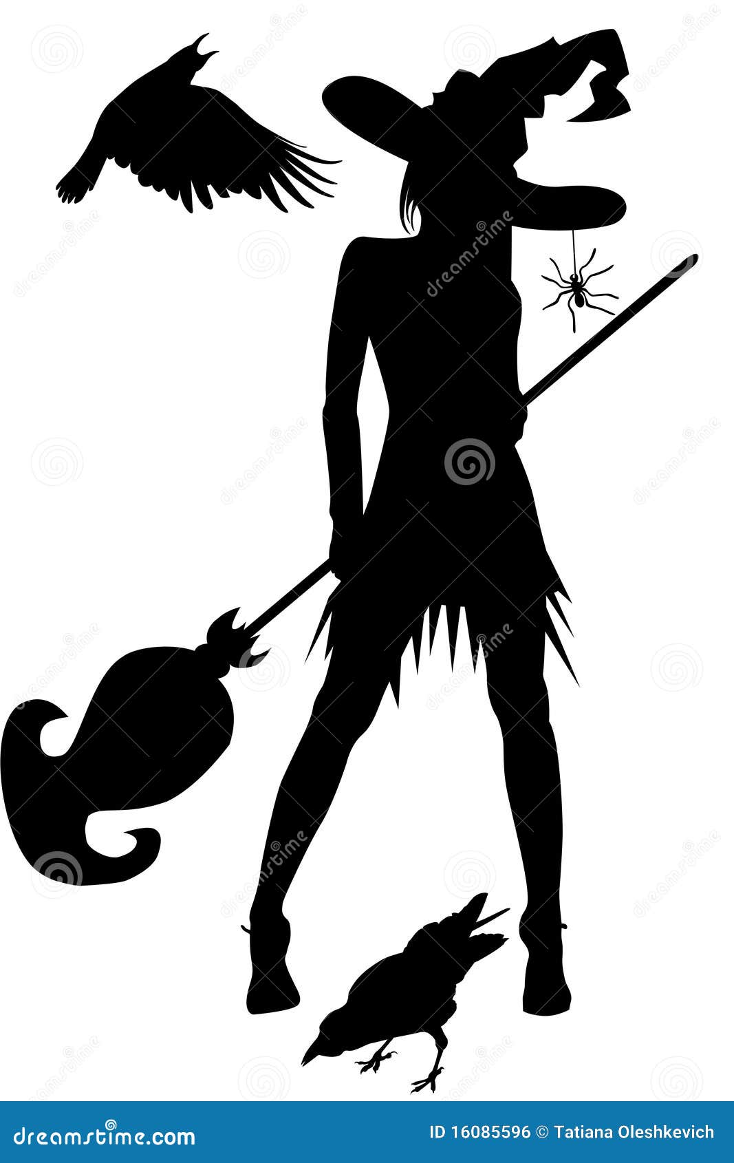 Witch with Ravens and Other Halloween Elements Stock Illustration ...