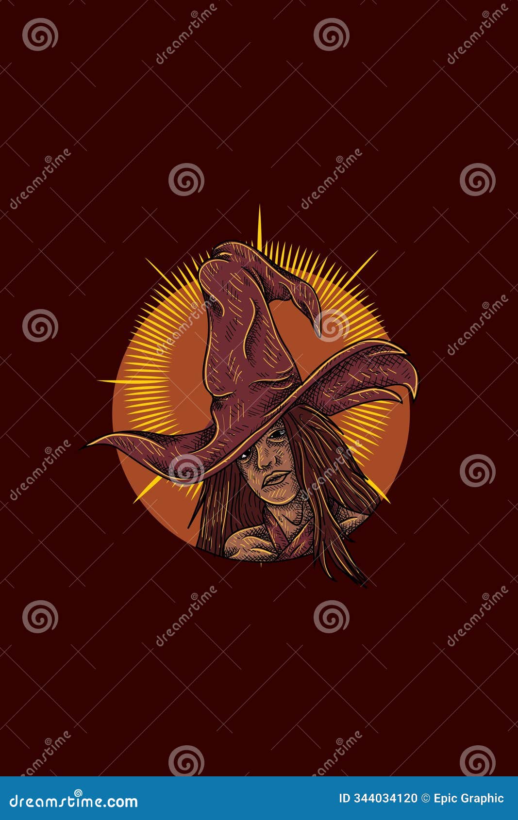 Witch with Red Hair and Red Hat Vector Illustration Stock Vector ...