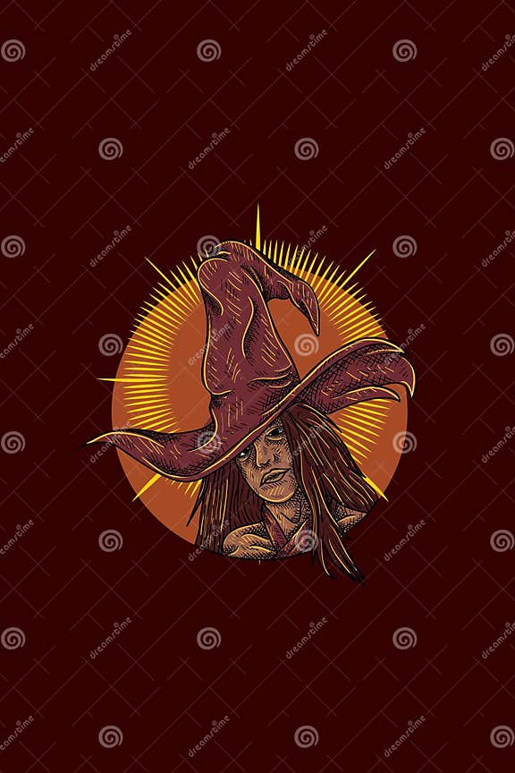 Witch with Red Hair and Red Hat Vector Illustration Stock Vector ...