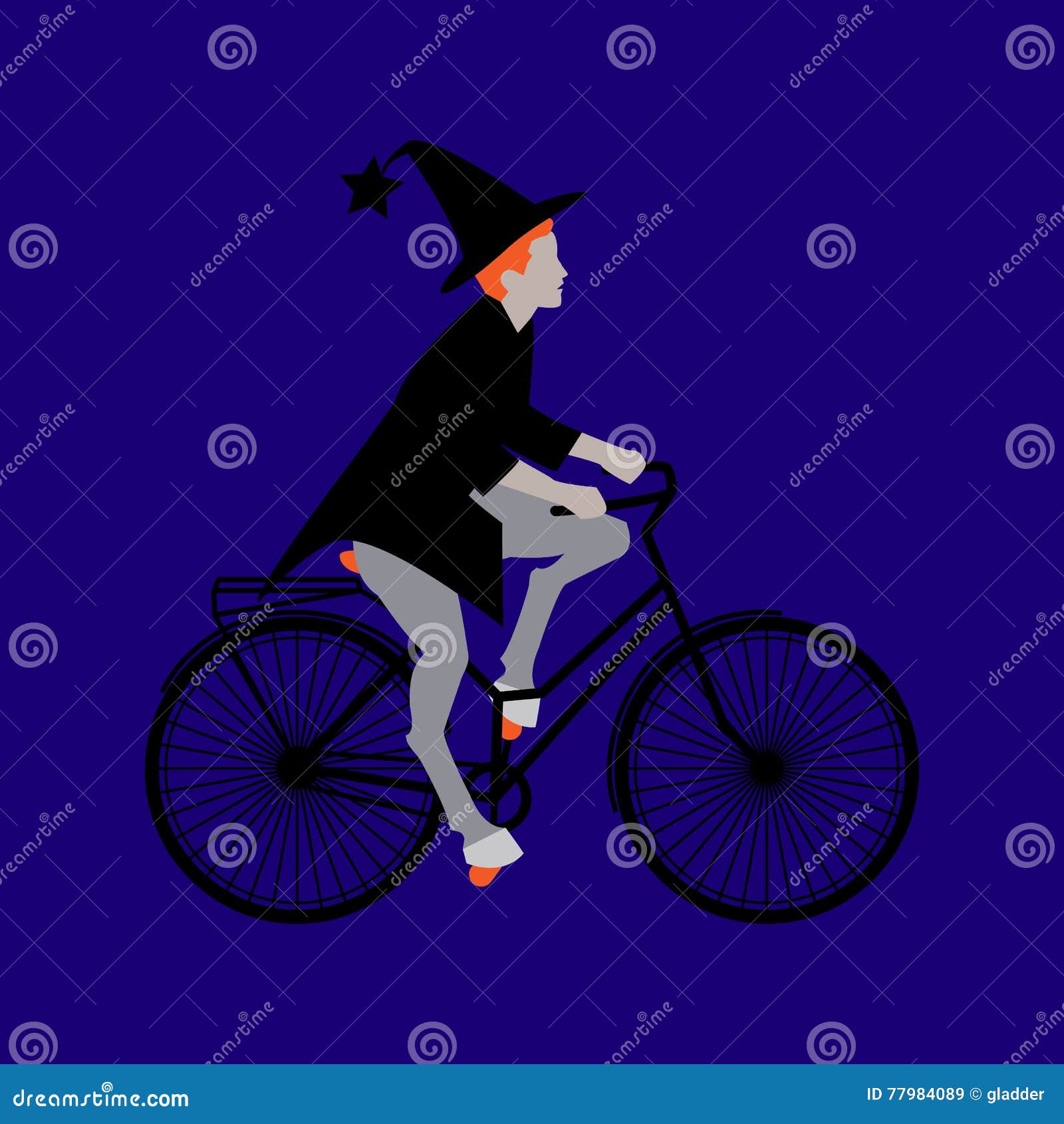 Witch Riding a Bicycle on Halloween, Flat Style Stock Illustration ...