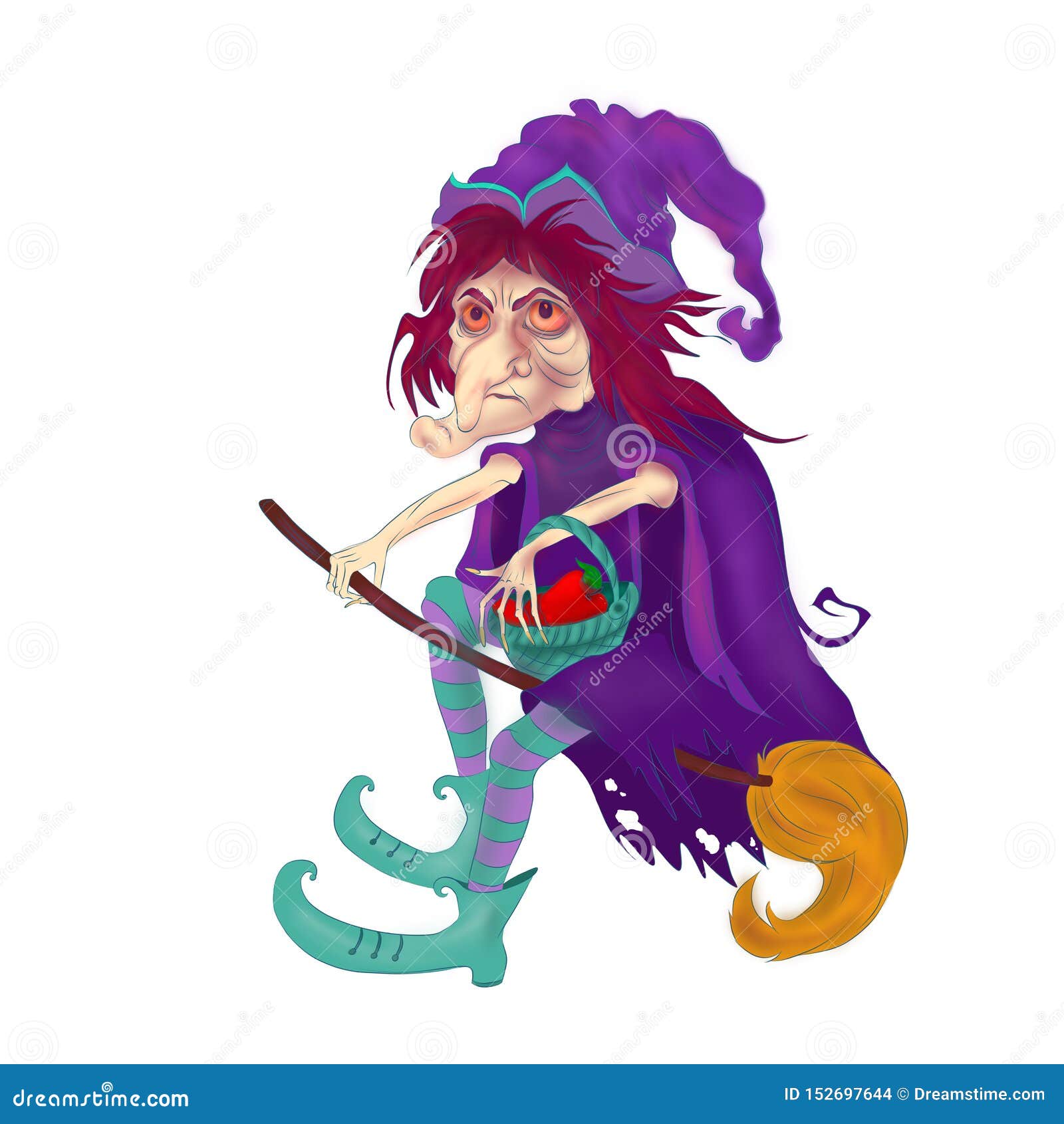 Witch riding on a broom. stock illustration. Illustration of birthday ...