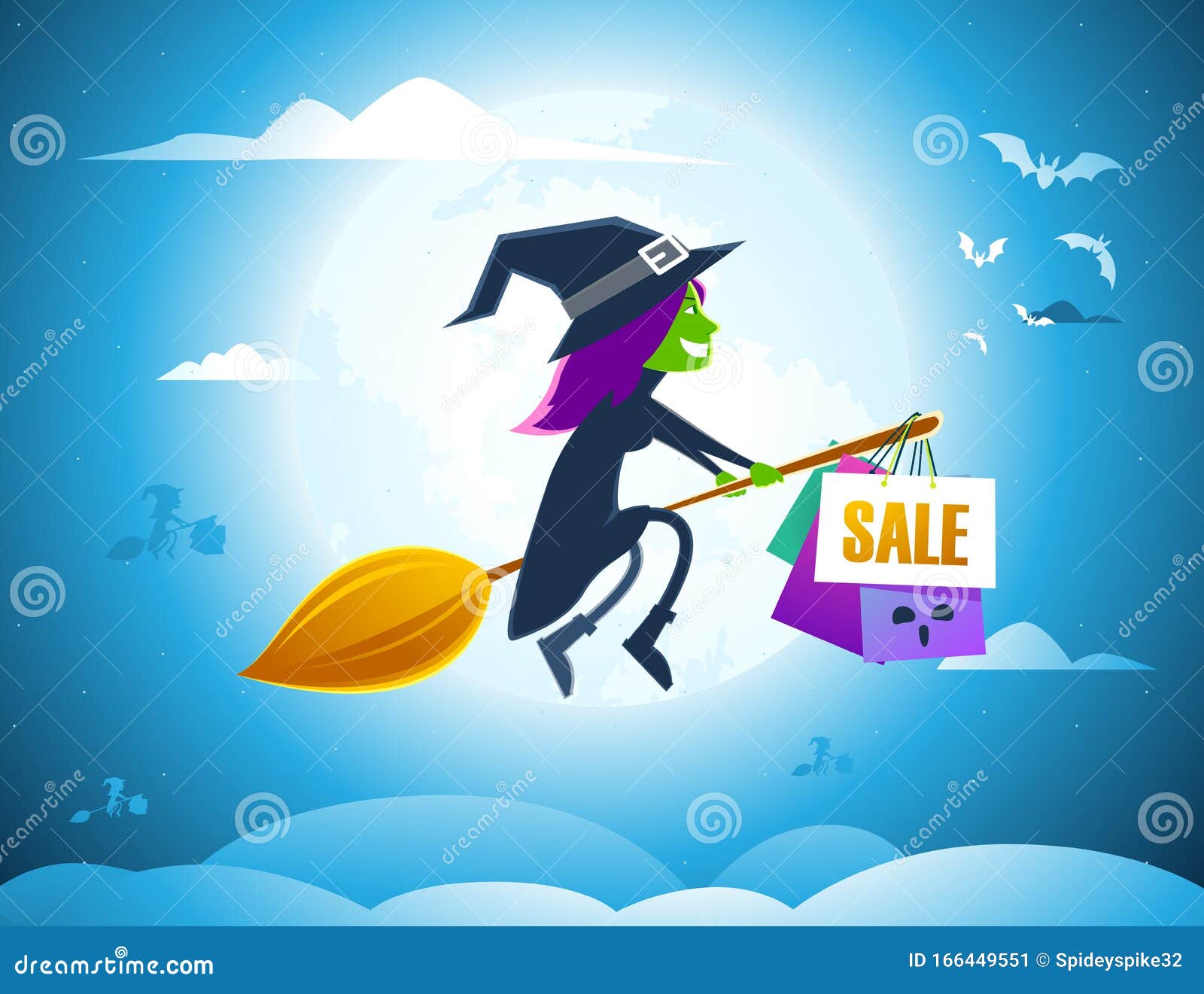 Witch Riding a Magic Broom. Vector Illustration Stock Illustration ...