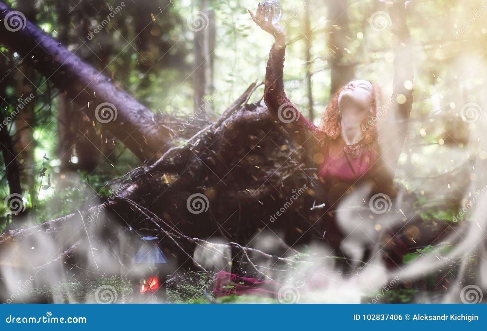 Witch ritual in a forest stock photo. Image of makeup - 102837406