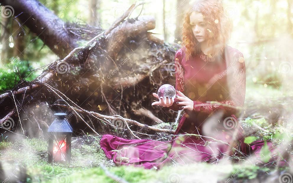 Witch ritual in a forest stock photo. Image of adult - 114048374