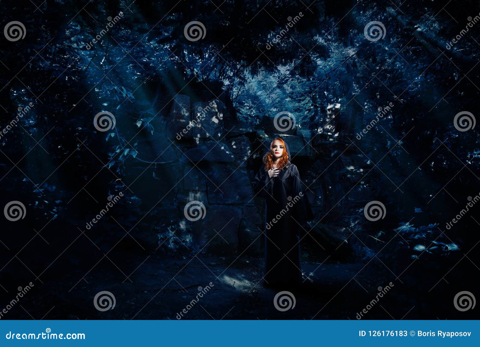 Witch in the ruins stock image. Image of halloween, bizarre - 126176183