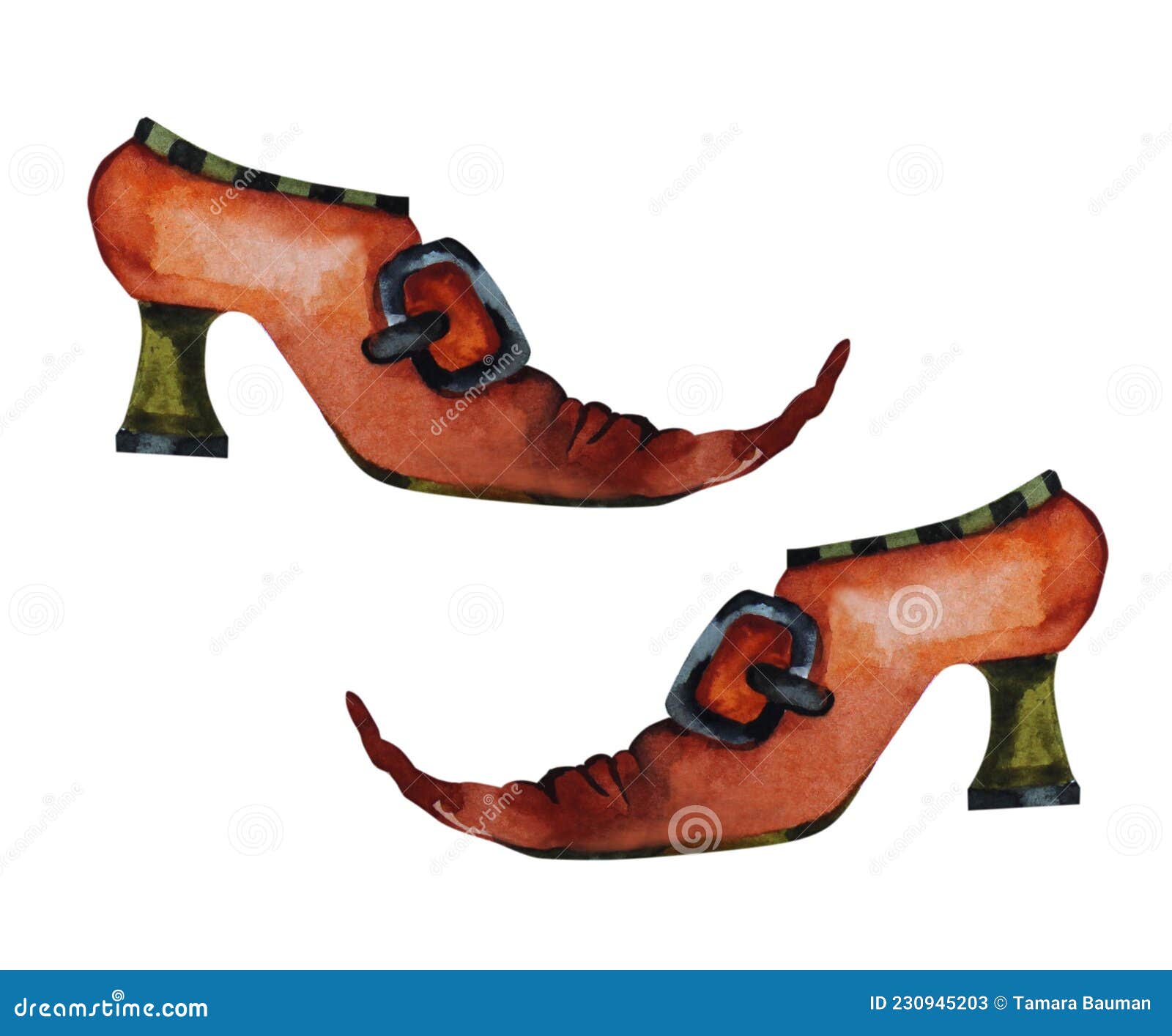 Witch& X27;s Boots. Watercolor Drawing for Halloween. Print Stock ...