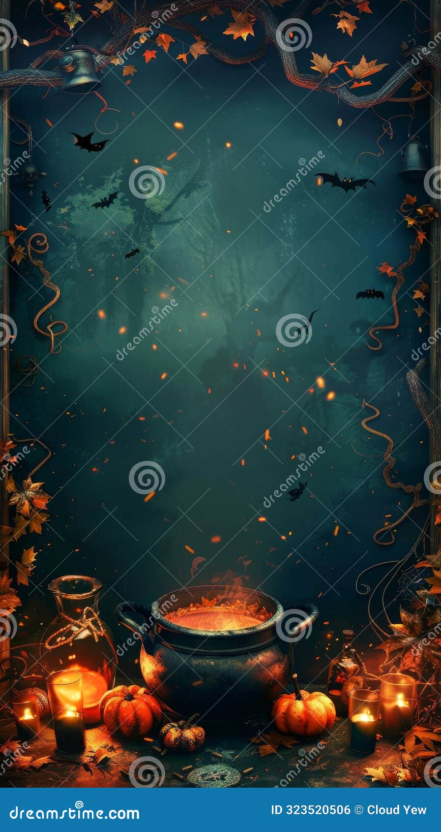 Witch S Brew Border with Cauldron and Magic Brew Stock Illustration ...
