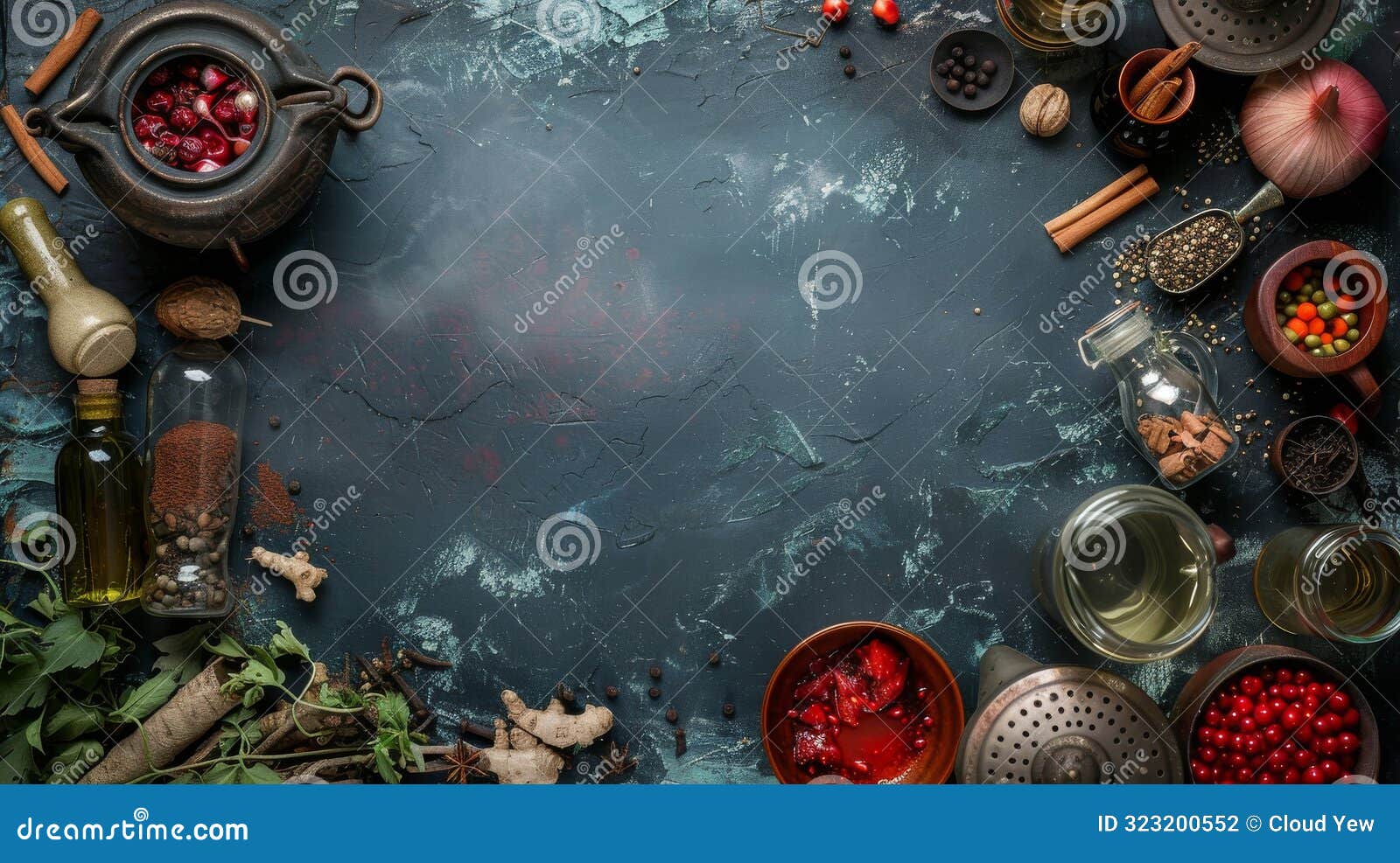 Witch S Brew Border with Cauldron and Magic Potion Ingredients Stock ...