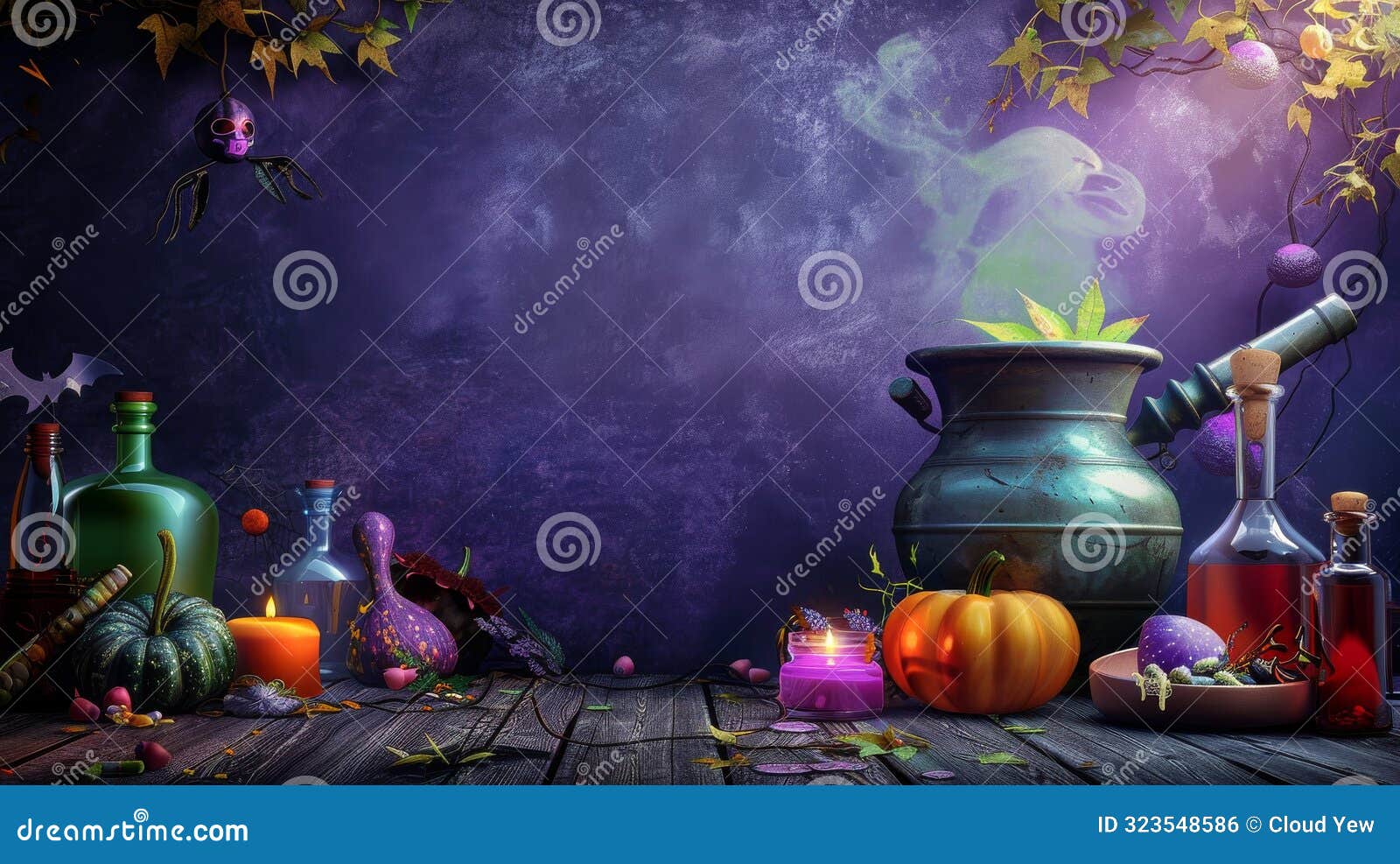 Witch S Brew Border with Cauldron and Magic Potion Ingredients Stock ...