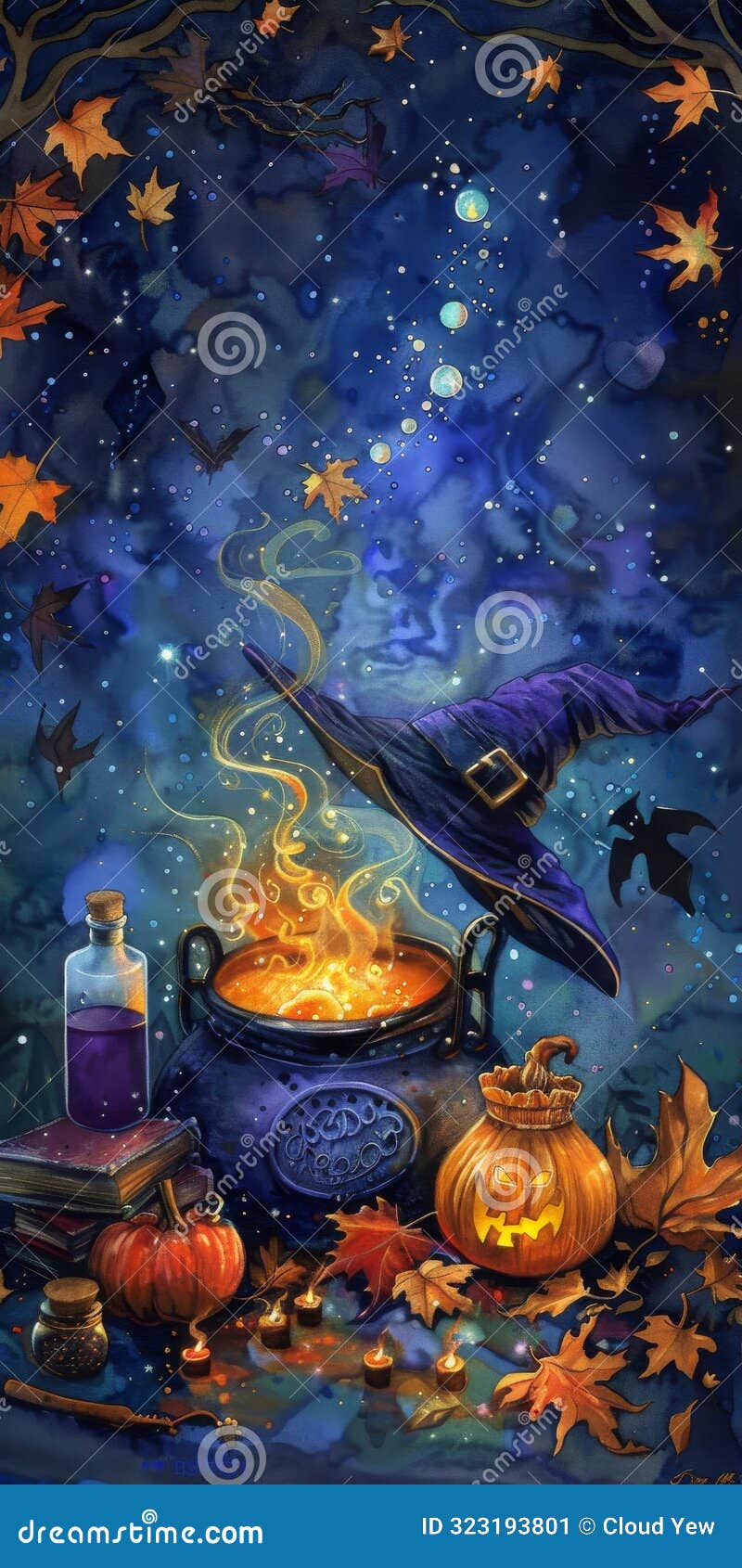 Witch S Brew Border with Cauldron and Magic Potion Stock Illustration ...