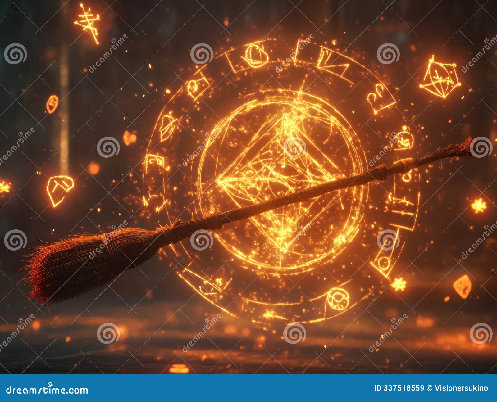 A Witch S Broomstick and a Glowing Magic Circle Stock Illustration ...