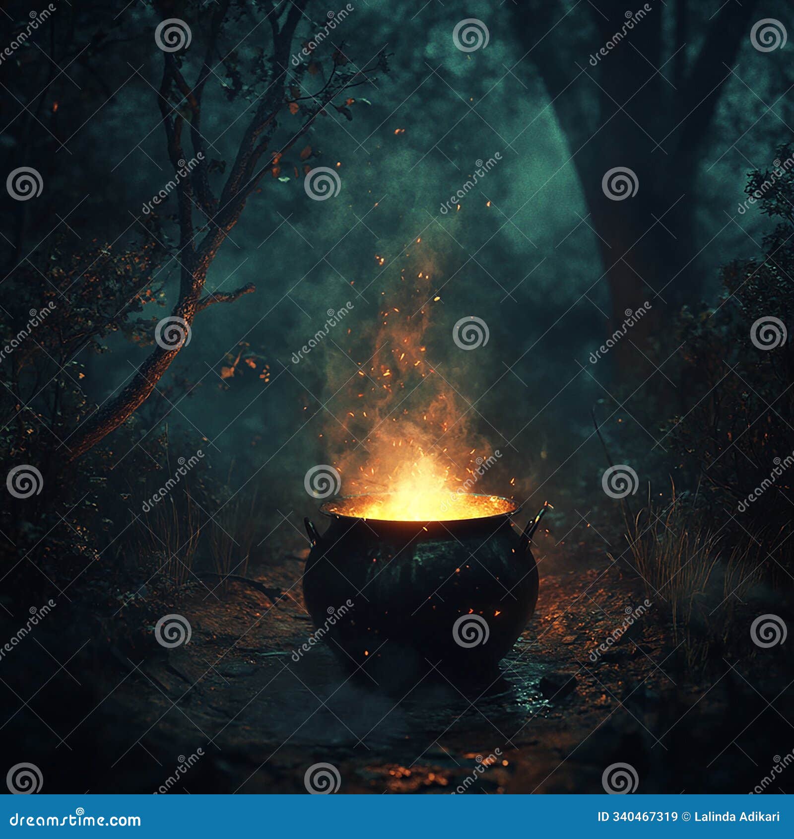 Witch S Cauldron Bubbling in a Haunted Forest Stock Illustration ...