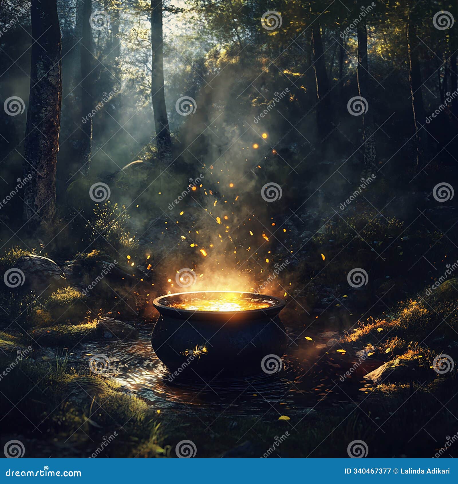 Witch S Cauldron Bubbling in a Haunted Forest Stock Illustration ...