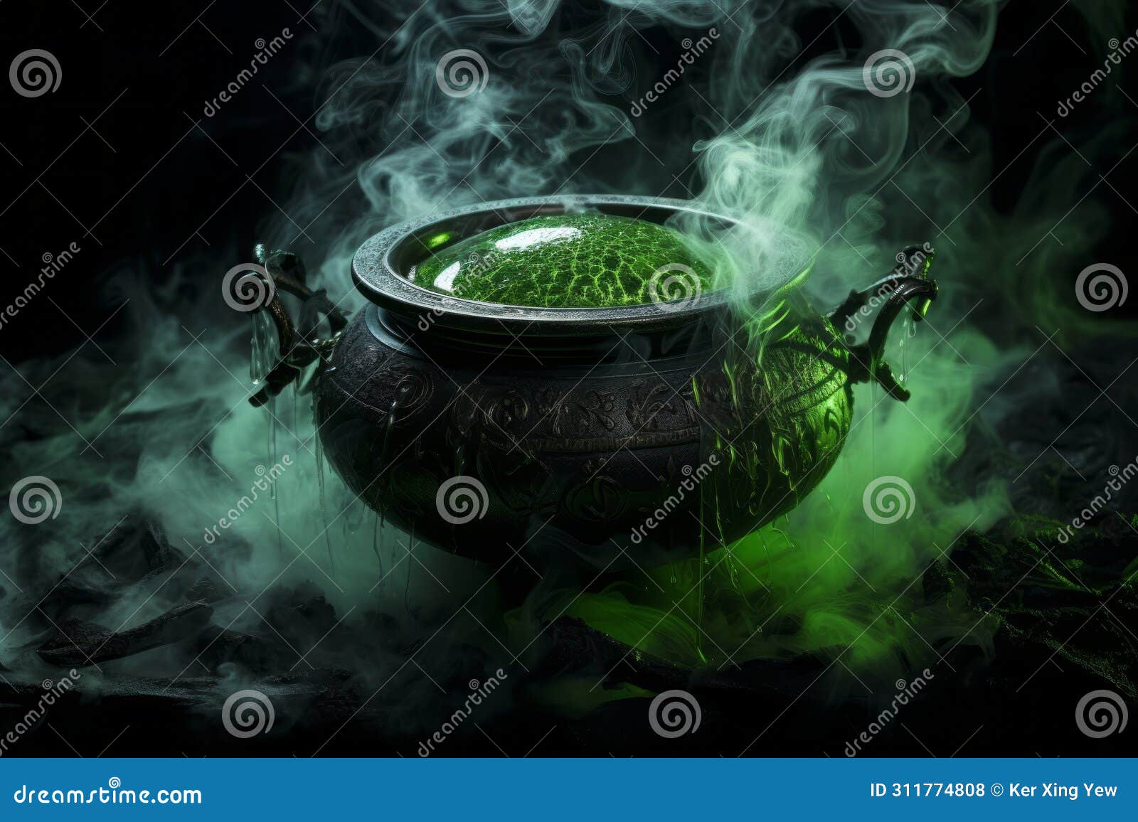 Witch S Cauldron Emitting Green Smoke Stock Illustration - Illustration ...