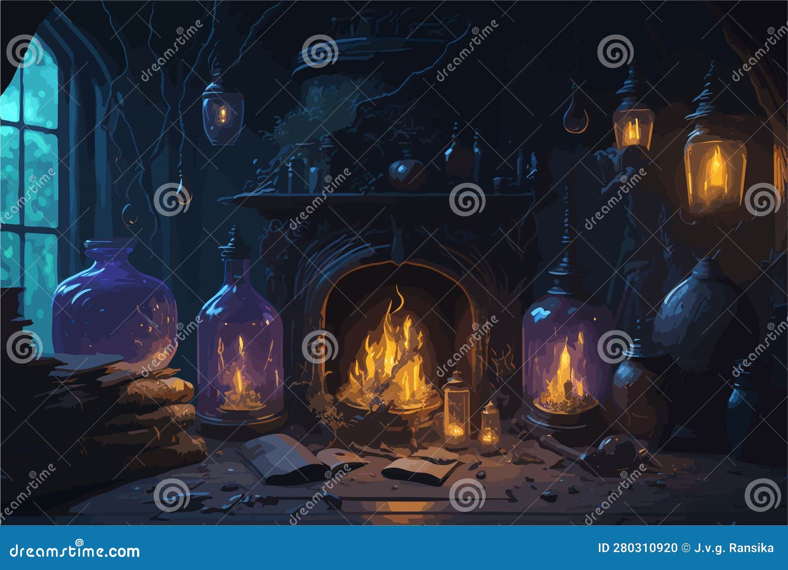 A Witch S Den Filled with Potion Bottles, Spell Books, and Magical ...