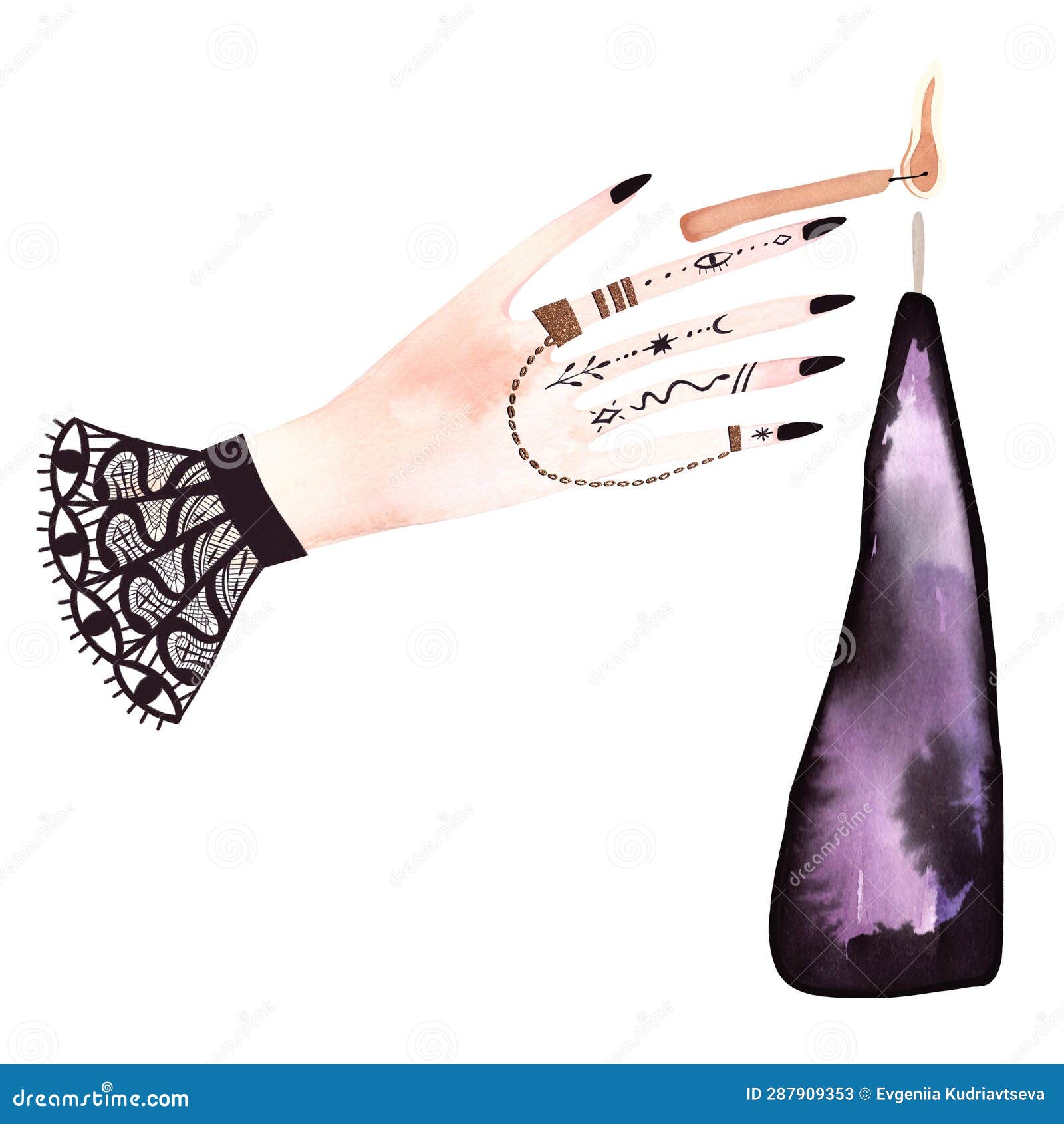 The Witch S Hand Lights the Magic Candle with a Burning Match. Fortune ...
