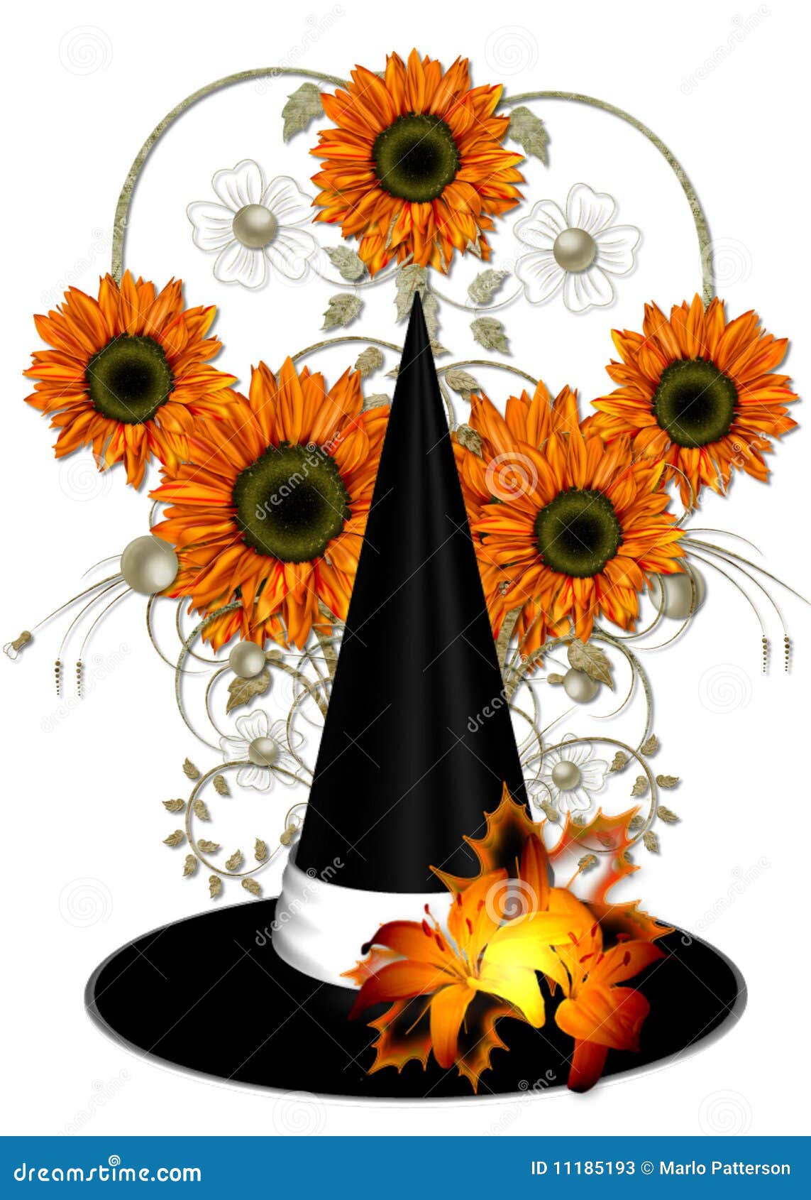 Witch S Hat with Orange Sunflowers Stock Illustration - Illustration of ...