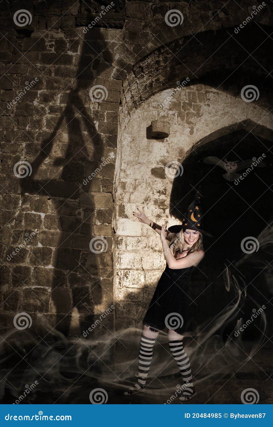 Witch scaring her shadow stock image. Image of brick - 20484985
