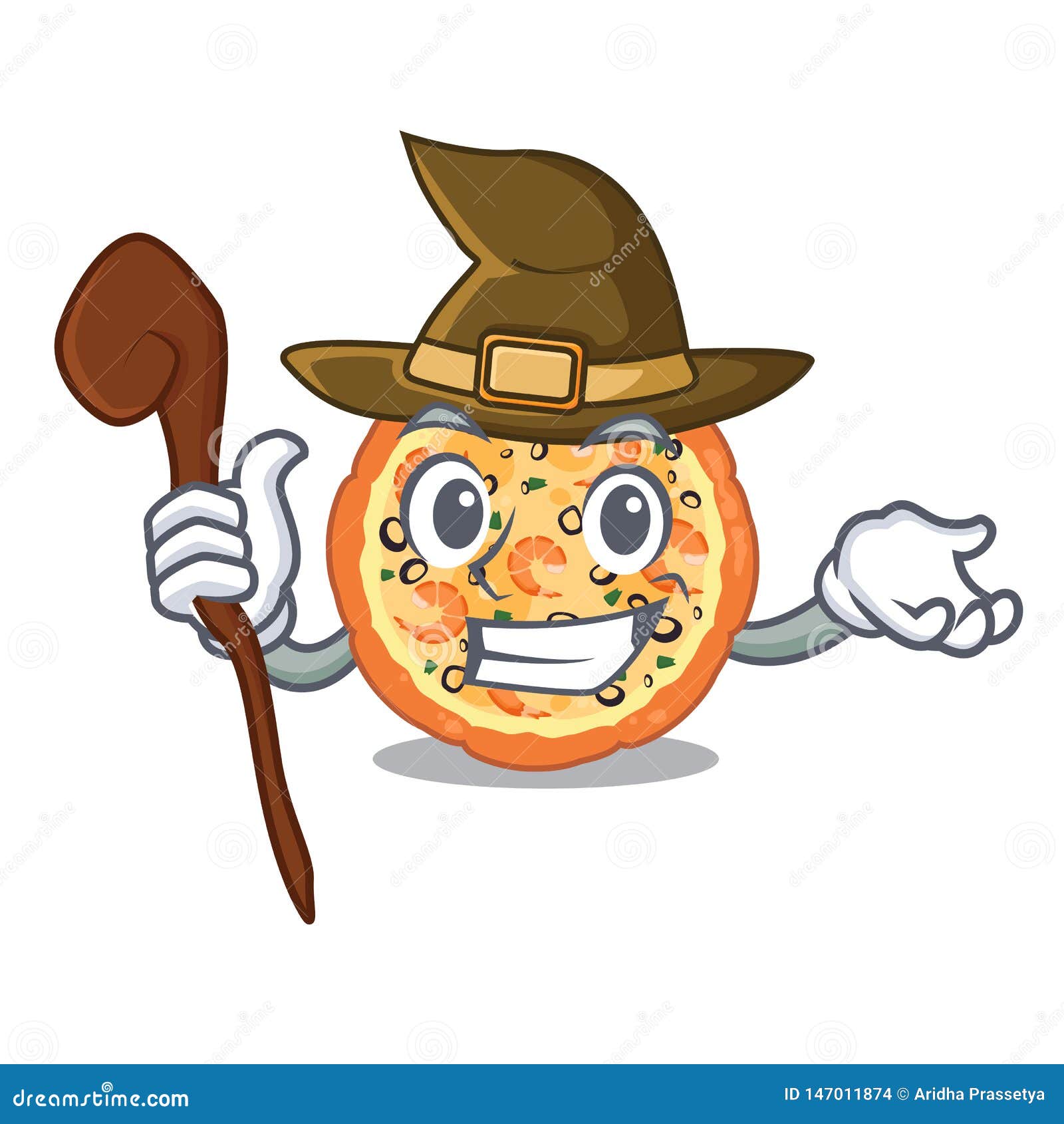 Witch Seafood Pizza in the Mascot Shape Stock Vector - Illustration of ...