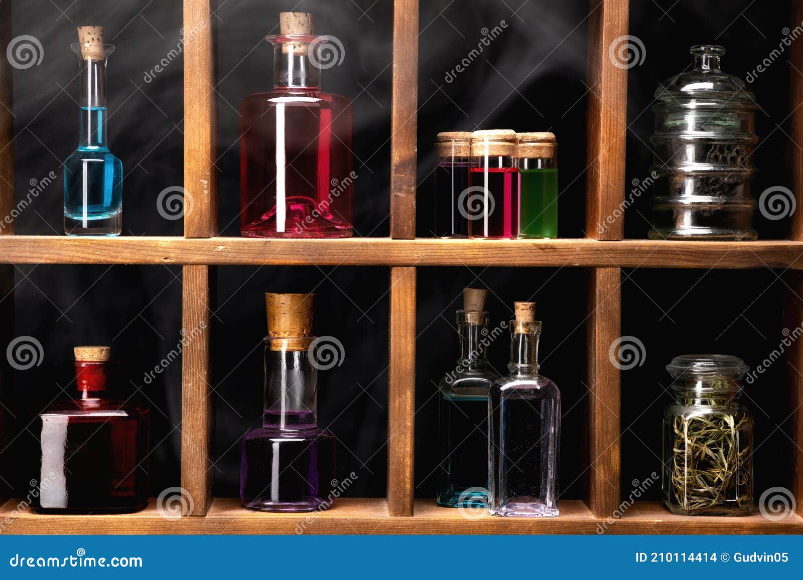 Witch Shelves with Potion Bottles. Magic and Wizardry Concept Stock ...