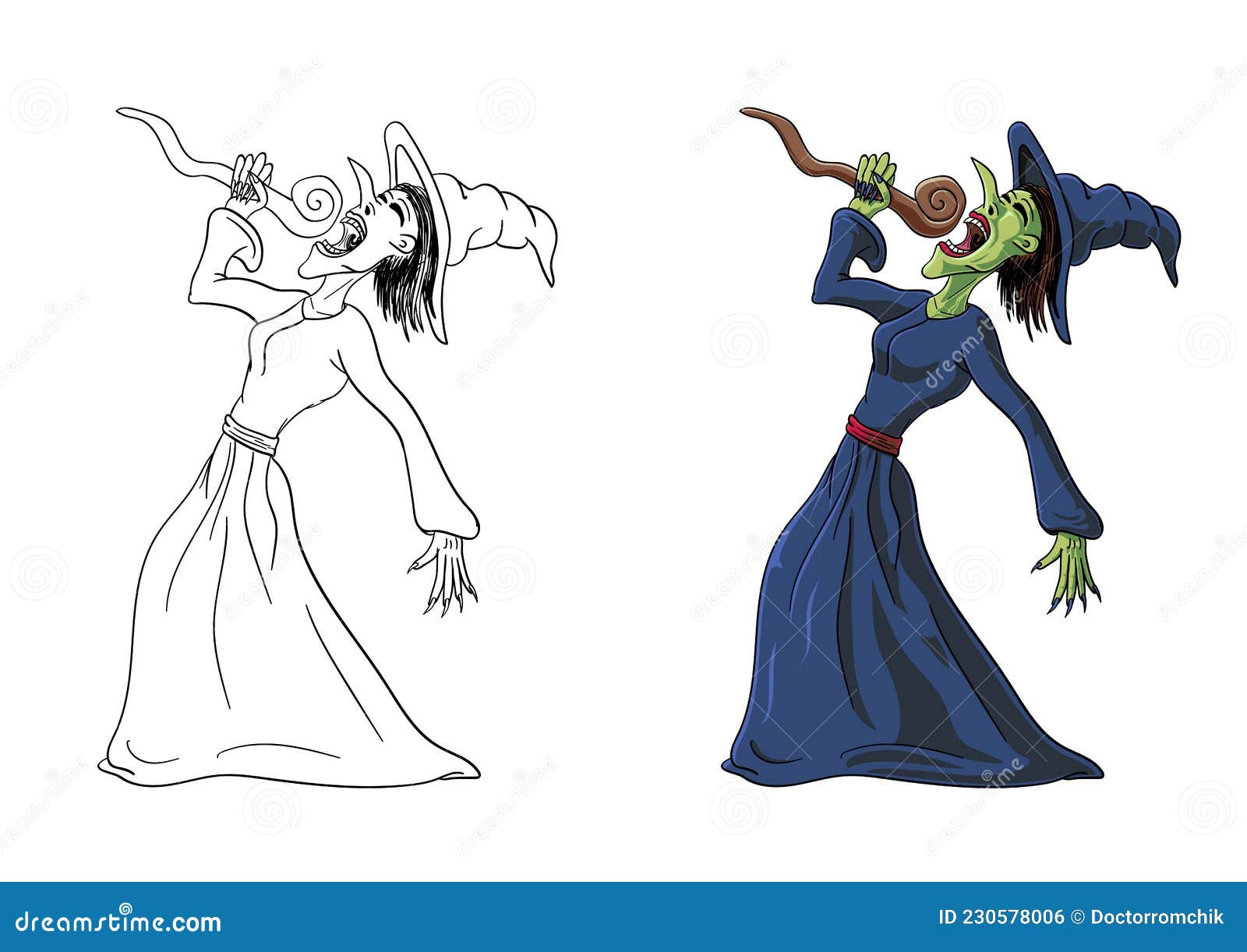 A Witch Singing into Her Staff. Stock Vector - Illustration of magical ...