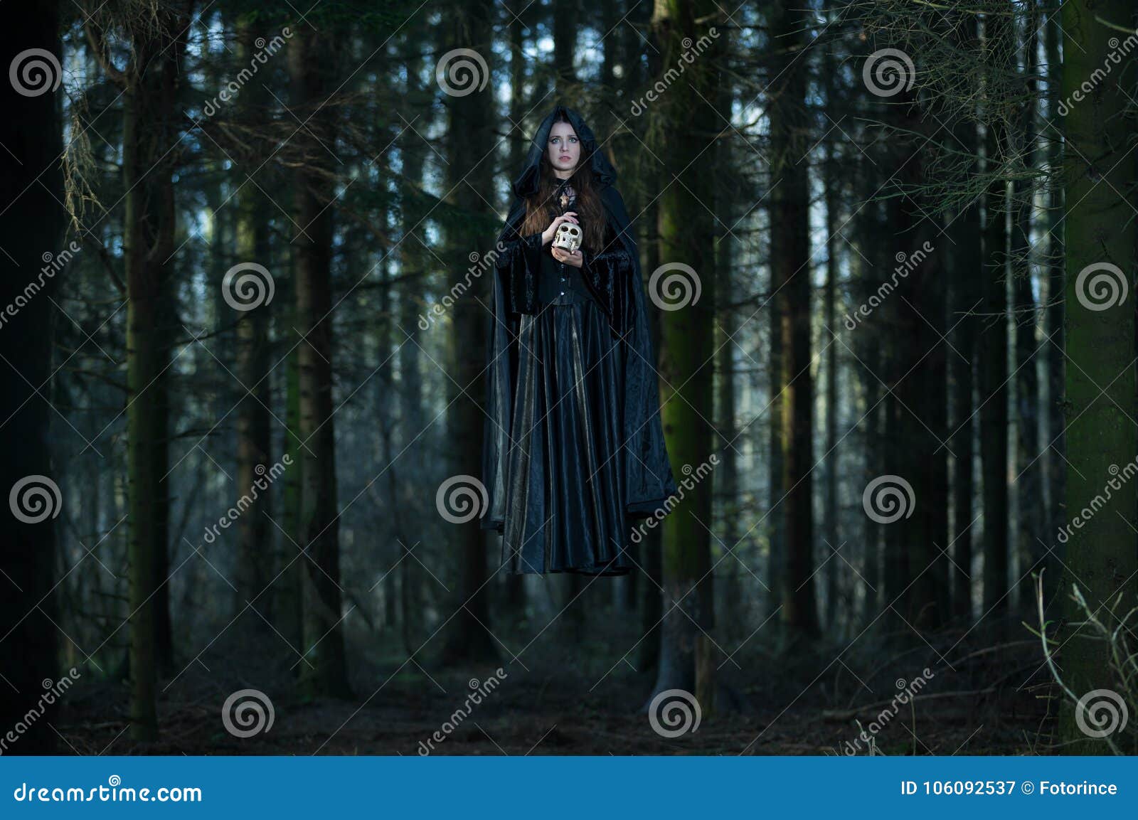 Witch with a Skull Levitating Stock Image - Image of fantasy ...