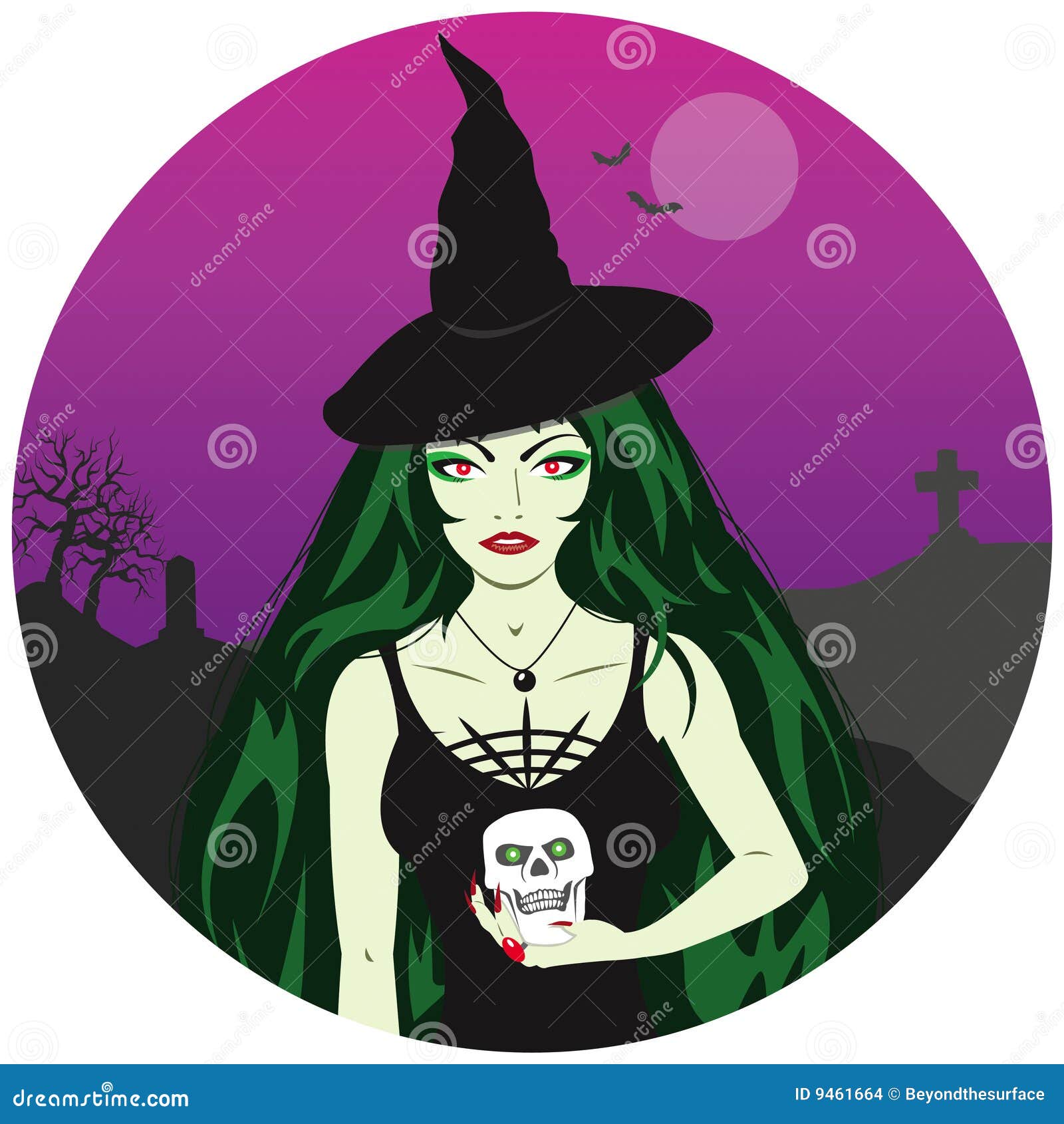 Witch with Skull Vector stock vector. Illustration of green - 9461664
