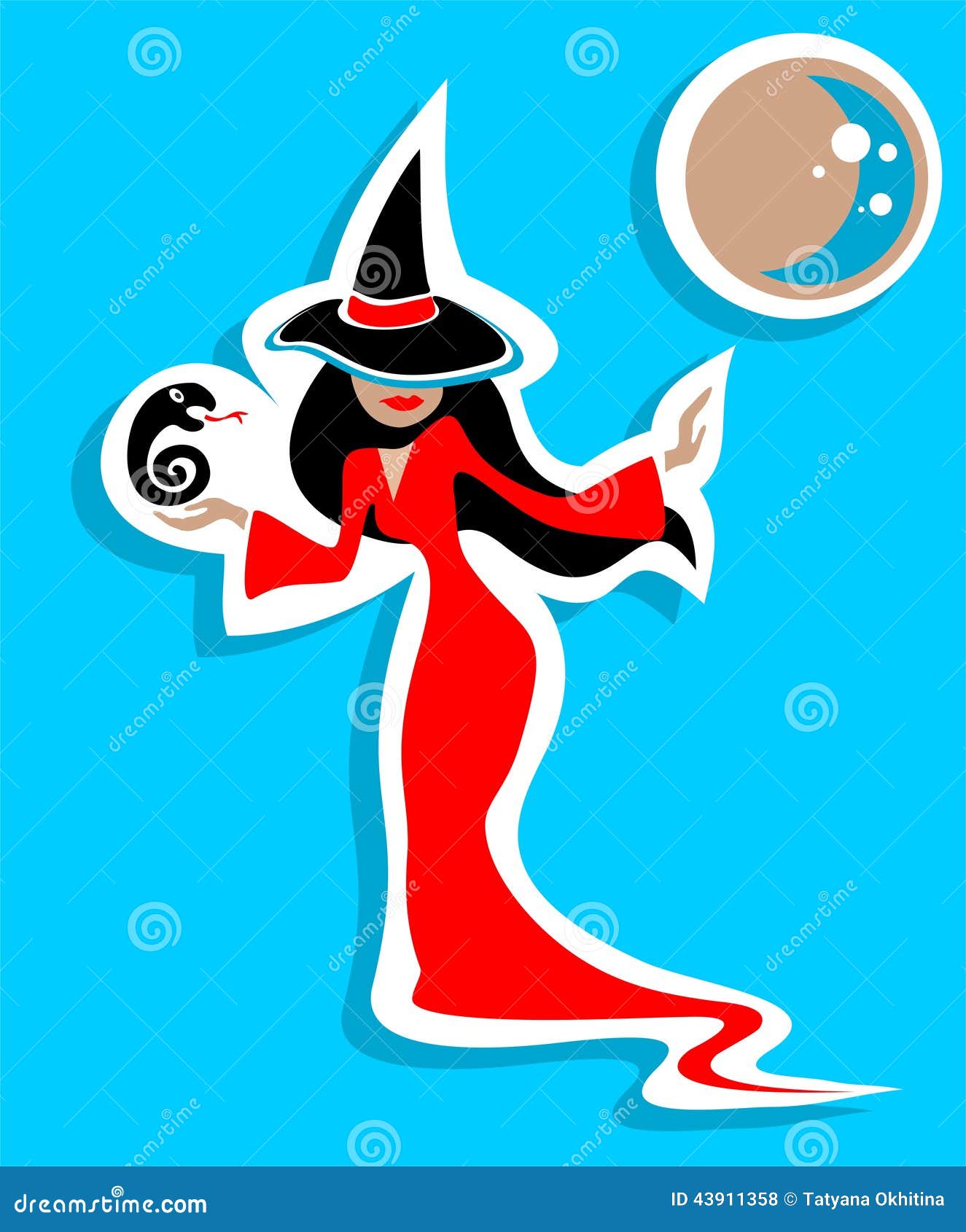 Witch and snake stock illustration. Illustration of drawing - 43911358