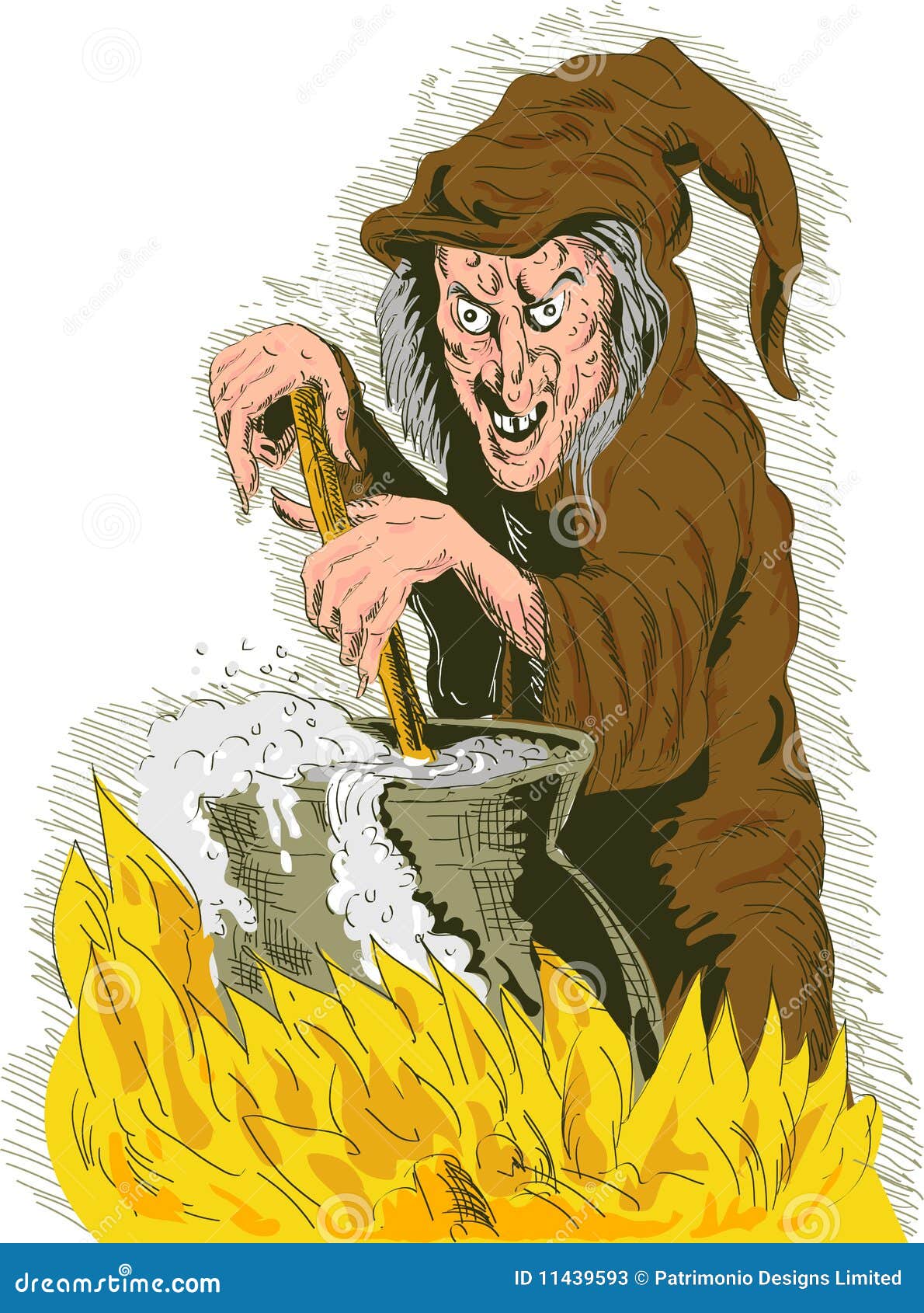 Witch Stirring Cooking Brew Pot Stock Illustration - Illustration of ...