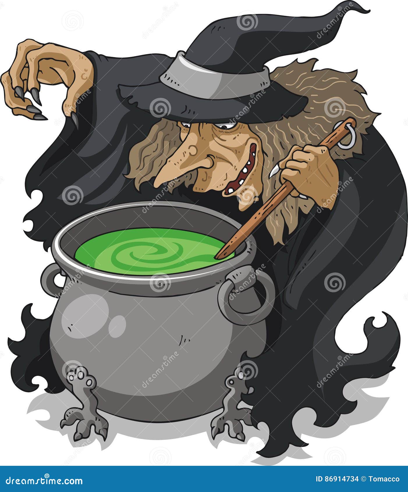 Witch Stirring Brew Pot Scratchboard Stock Illustration | CartoonDealer ...