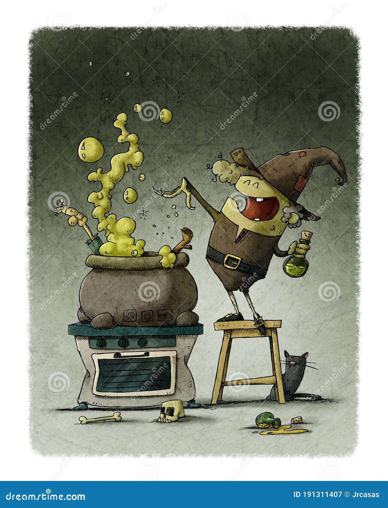 Witch Make a Huge Bubbling Potion Stock Illustration - Illustration of ...