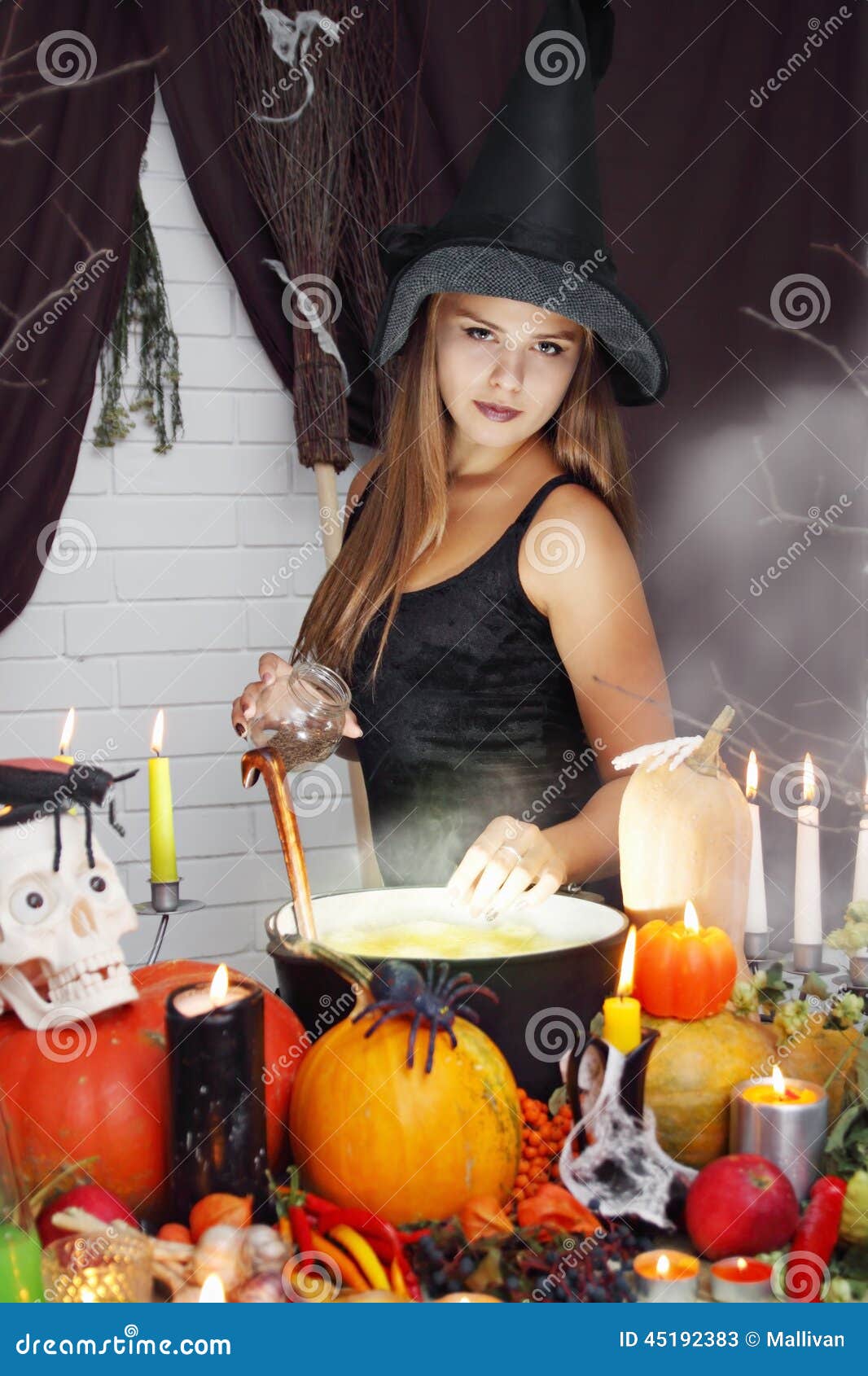 Witch Throwing Secret Ingredient Stock Image - Image of brew, bank ...
