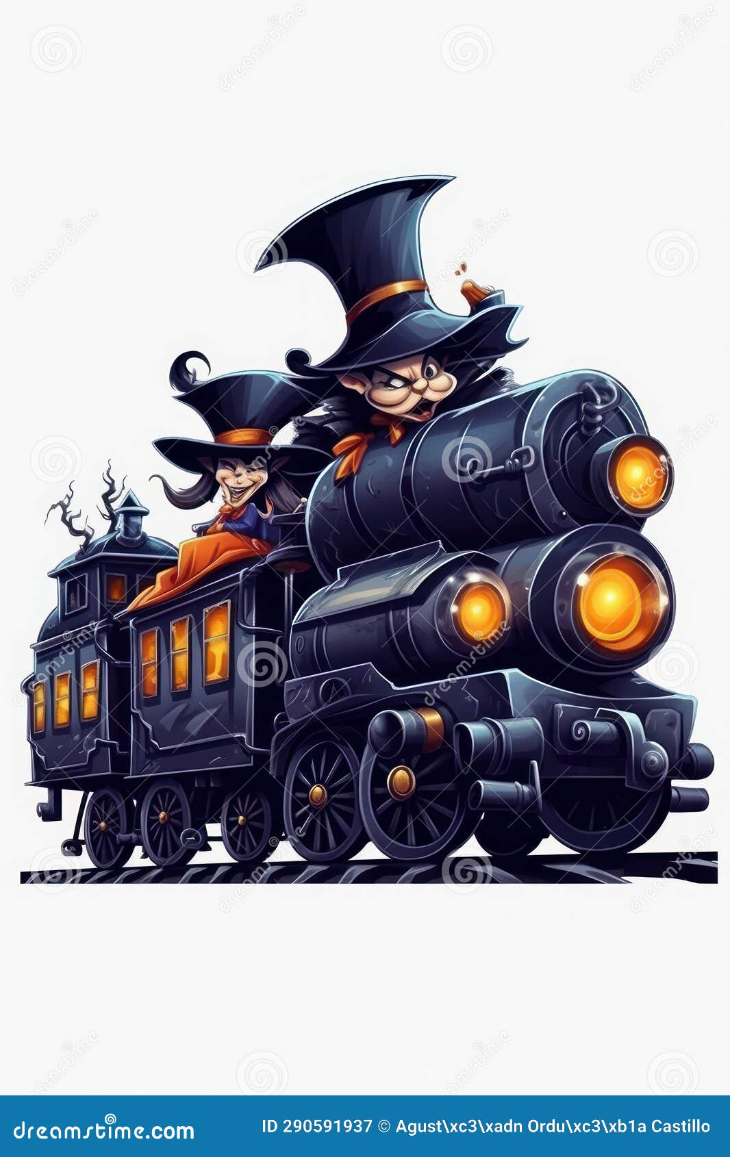Witch Train Cartoon. Halloween Illustration. Stock Illustration ...