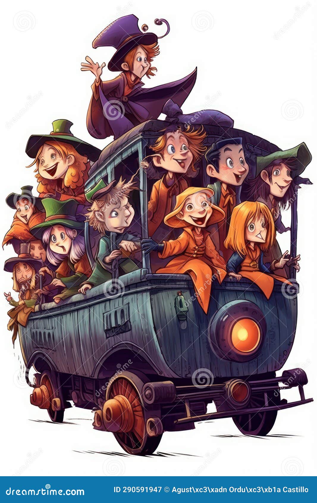 Witch Train Cartoon. Halloween Illustration. Stock Illustration ...
