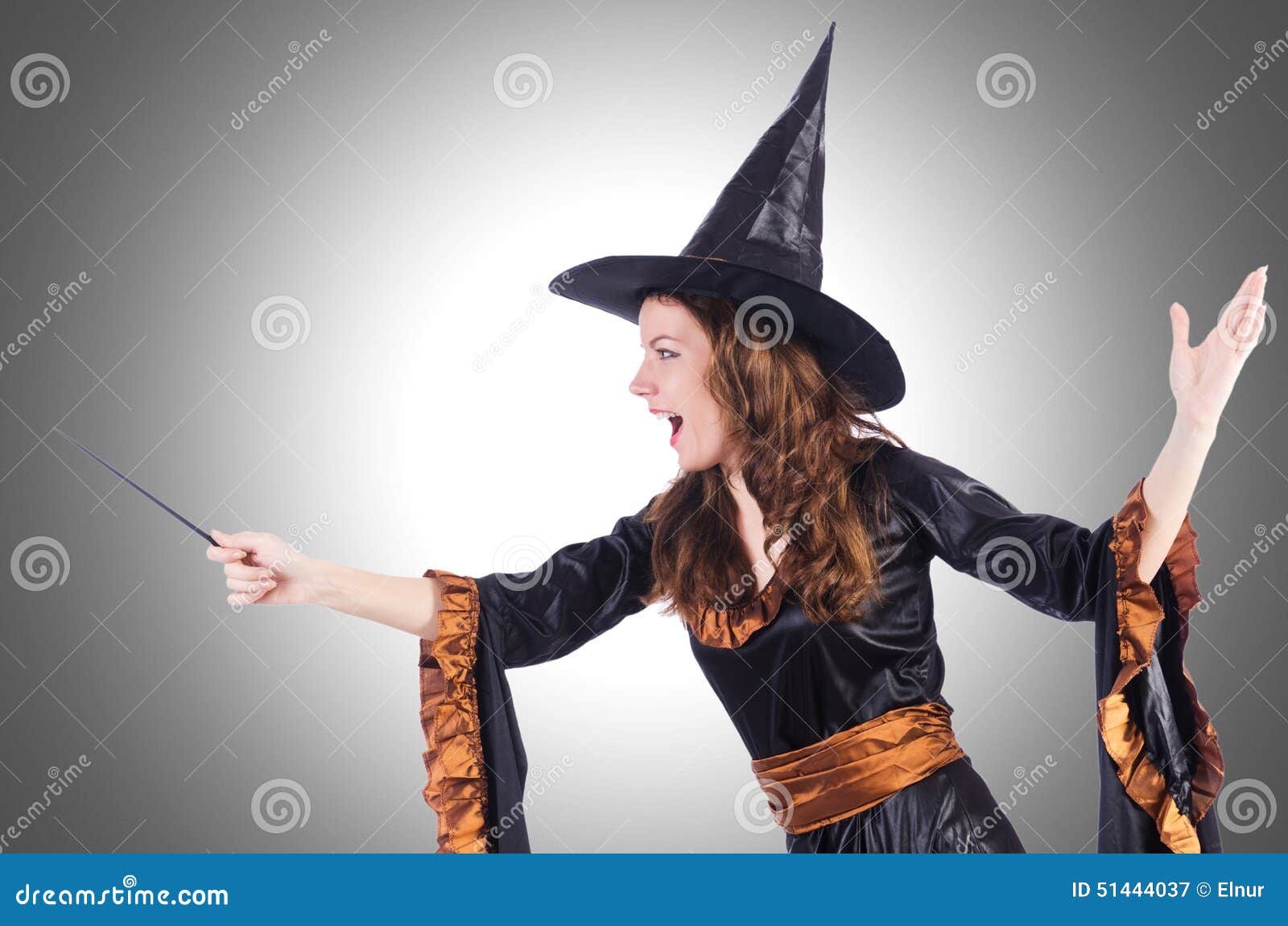 Witch with wand stock image. Image of halloween, evil - 51444037
