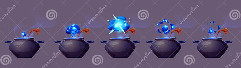 Witch or Wizard Cauldron Explosion and Smoke Sequence. Animation Sprite ...