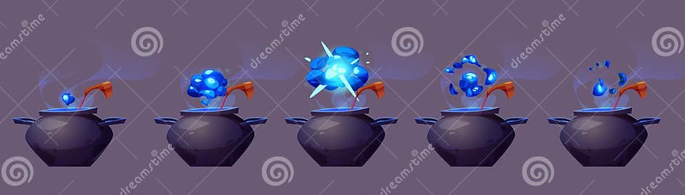Witch or Wizard Cauldron Explosion and Smoke Sequence. Animation Sprite ...