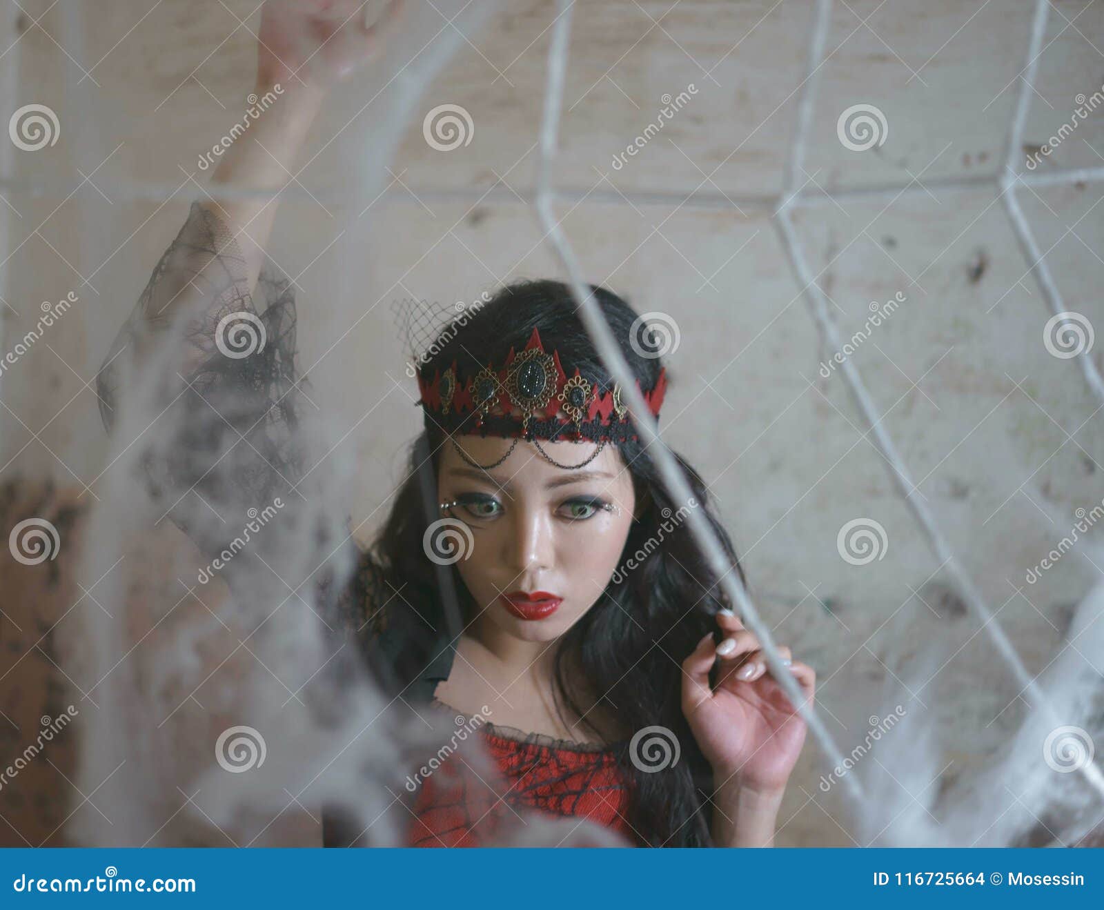 Witch woman spider web stock photo. Image of makeup - 116725664