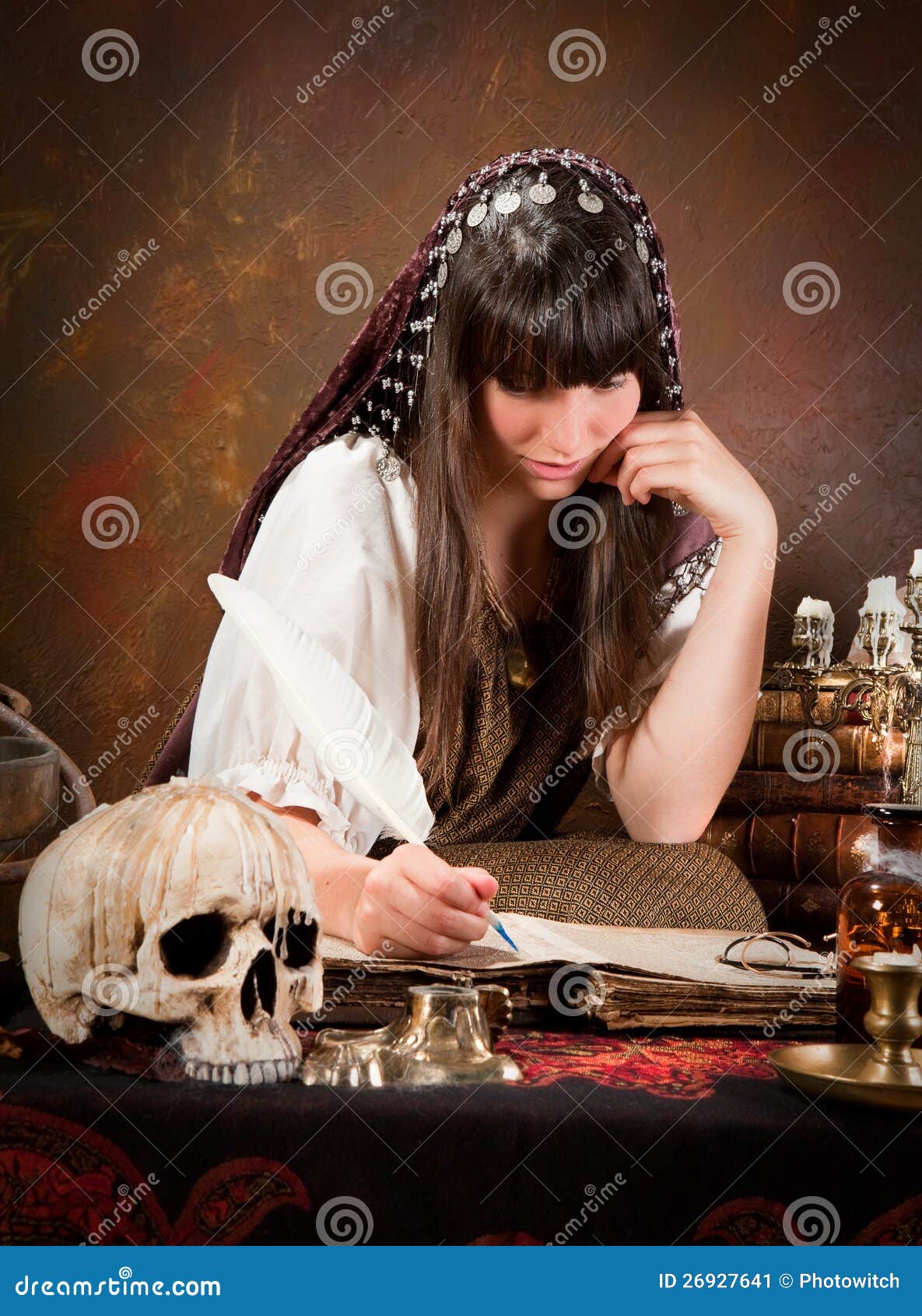 Witch Writing in the Book of Shadows Stock Image - Image of people ...