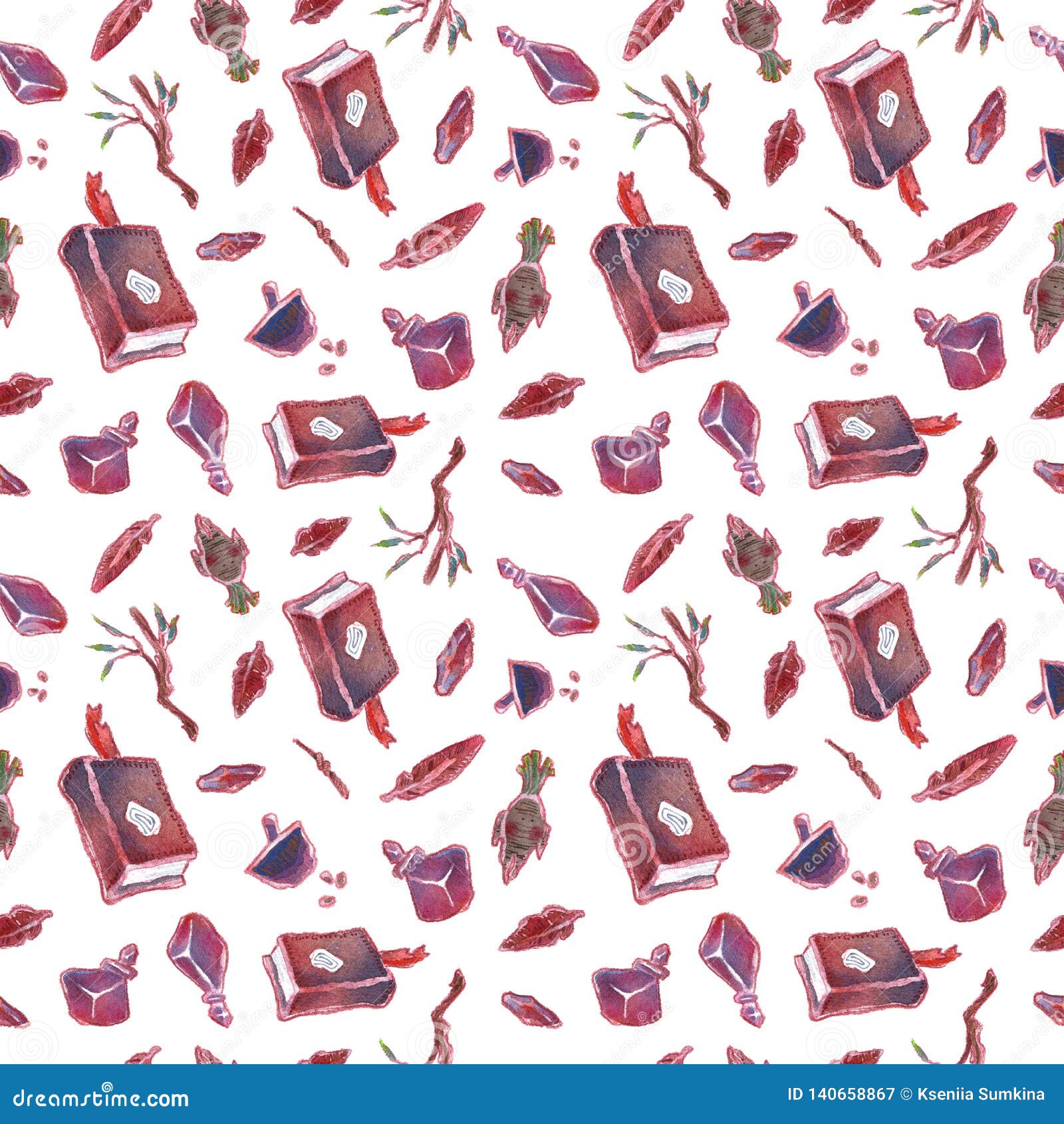 Witchcraft Cute Items. Hand Drawn Seamless Pattern Stock Illustration ...