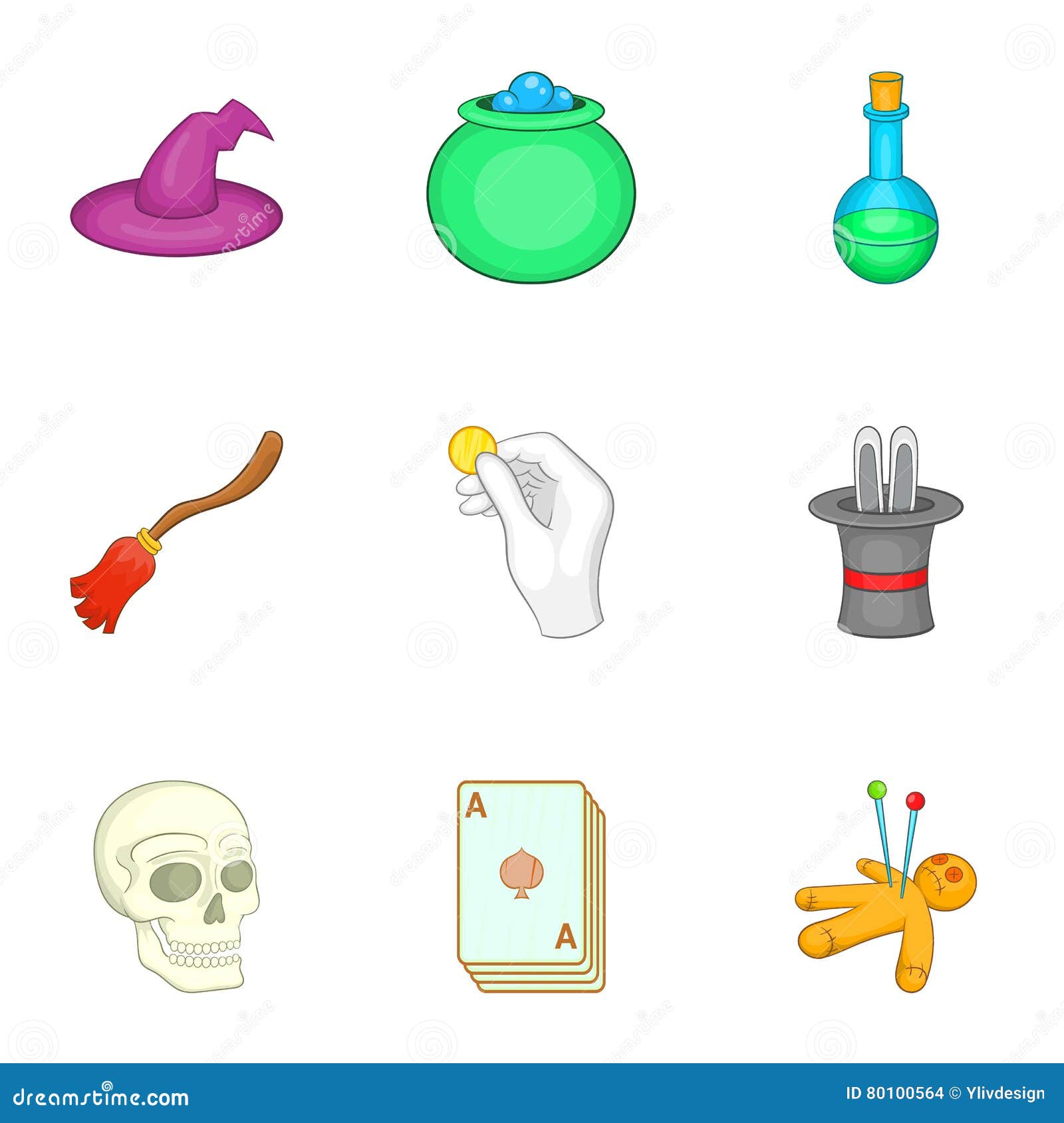 Witchcraft Icons Set, Cartoon Style Stock Vector - Illustration of ...