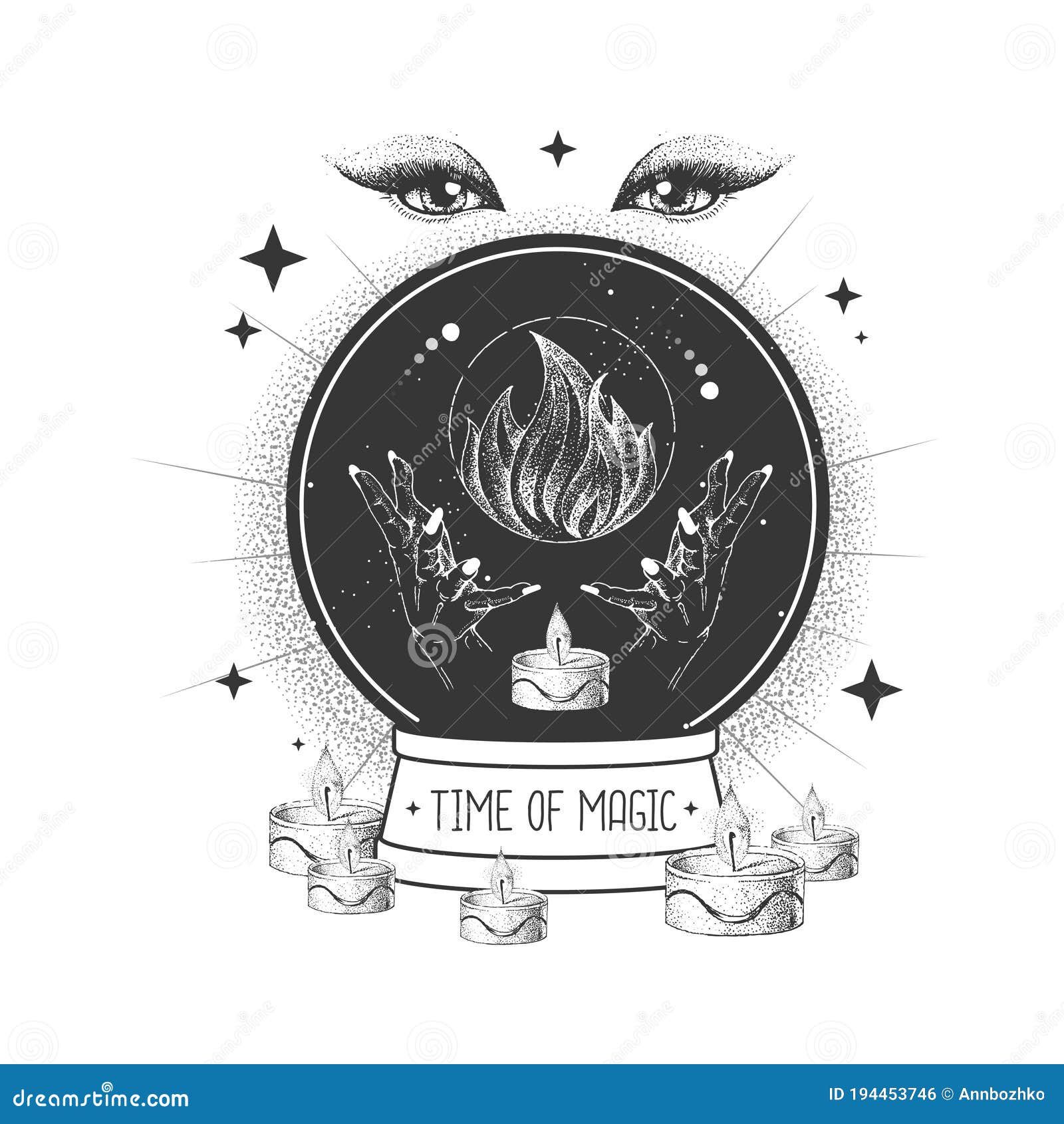 Witchcraft Magic Globe Silhouette with Fire Element. Stock Vector ...